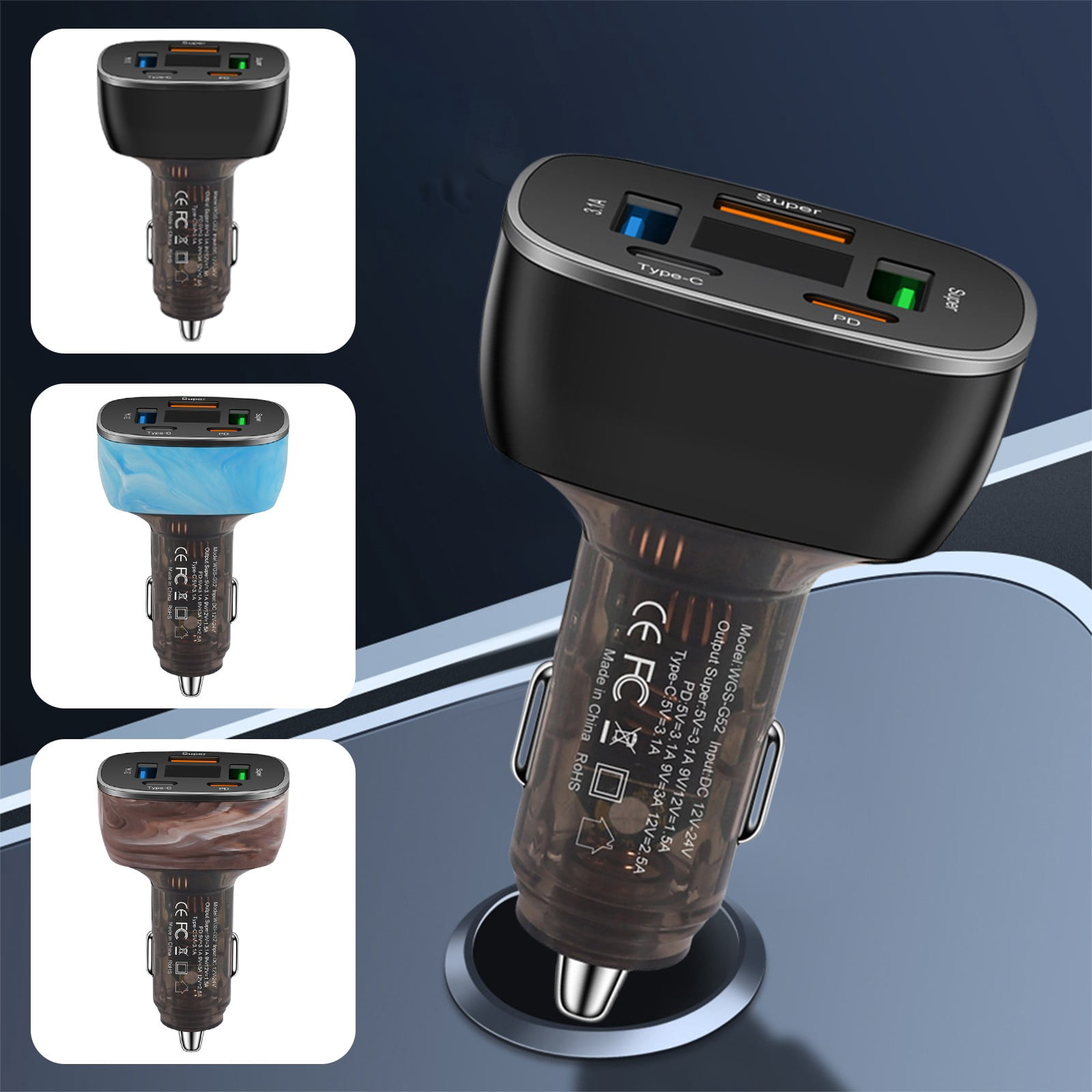 Four Port Car Charger, Fast Charging, 4 USB Ports, Universal ...