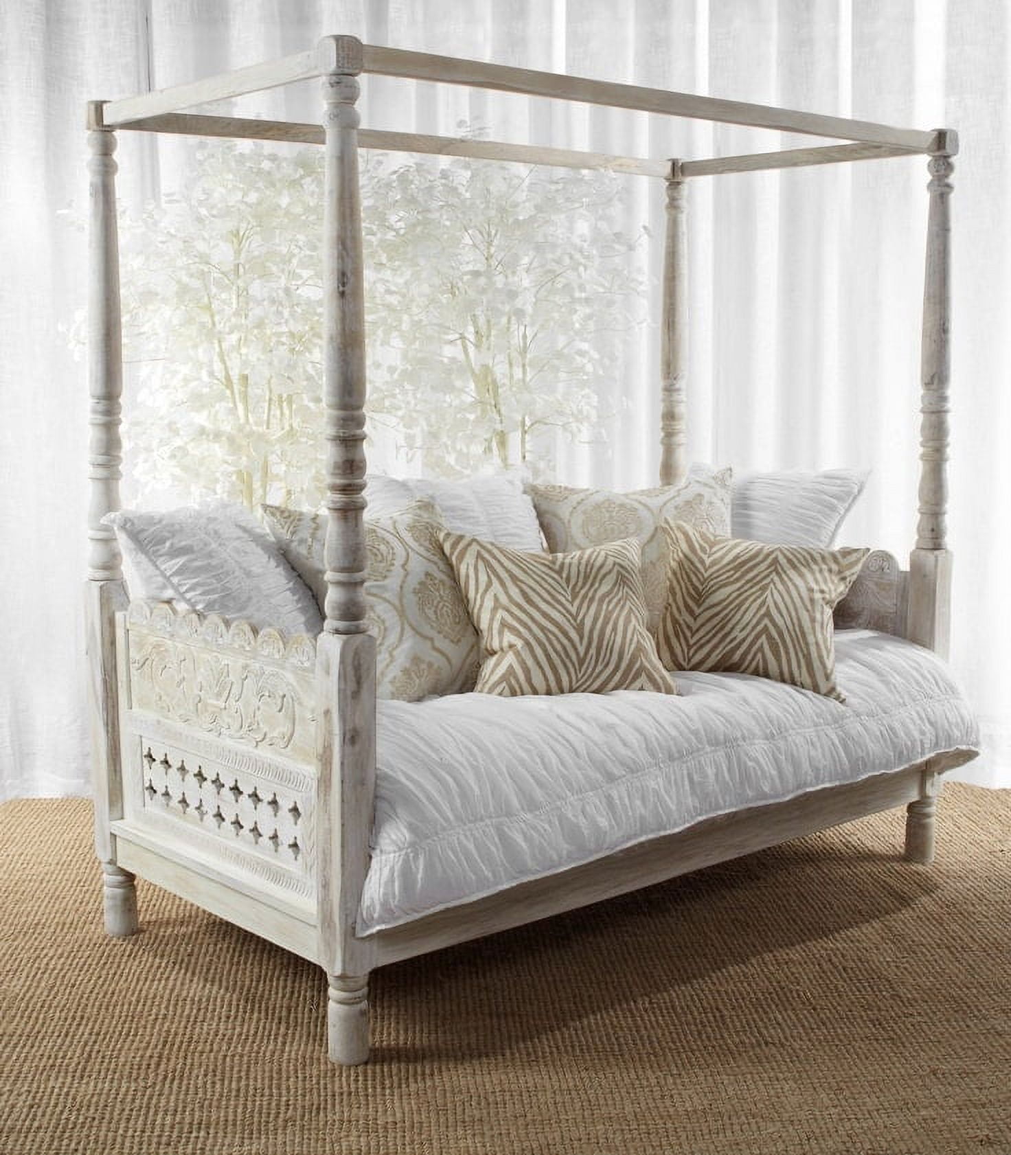 Four Poster Mango Wood Handcarved Daybed, Handmade Daybed, mango wood ...