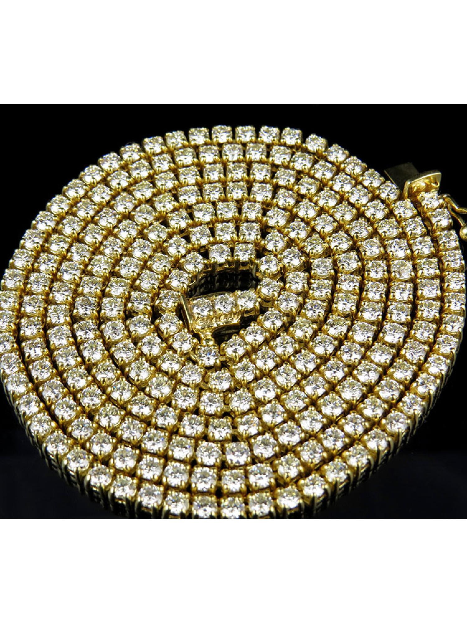 Four Prong Set 1 Row Genuine Diamond Chain 14k Yellow Gold 22.65ct 32 ...