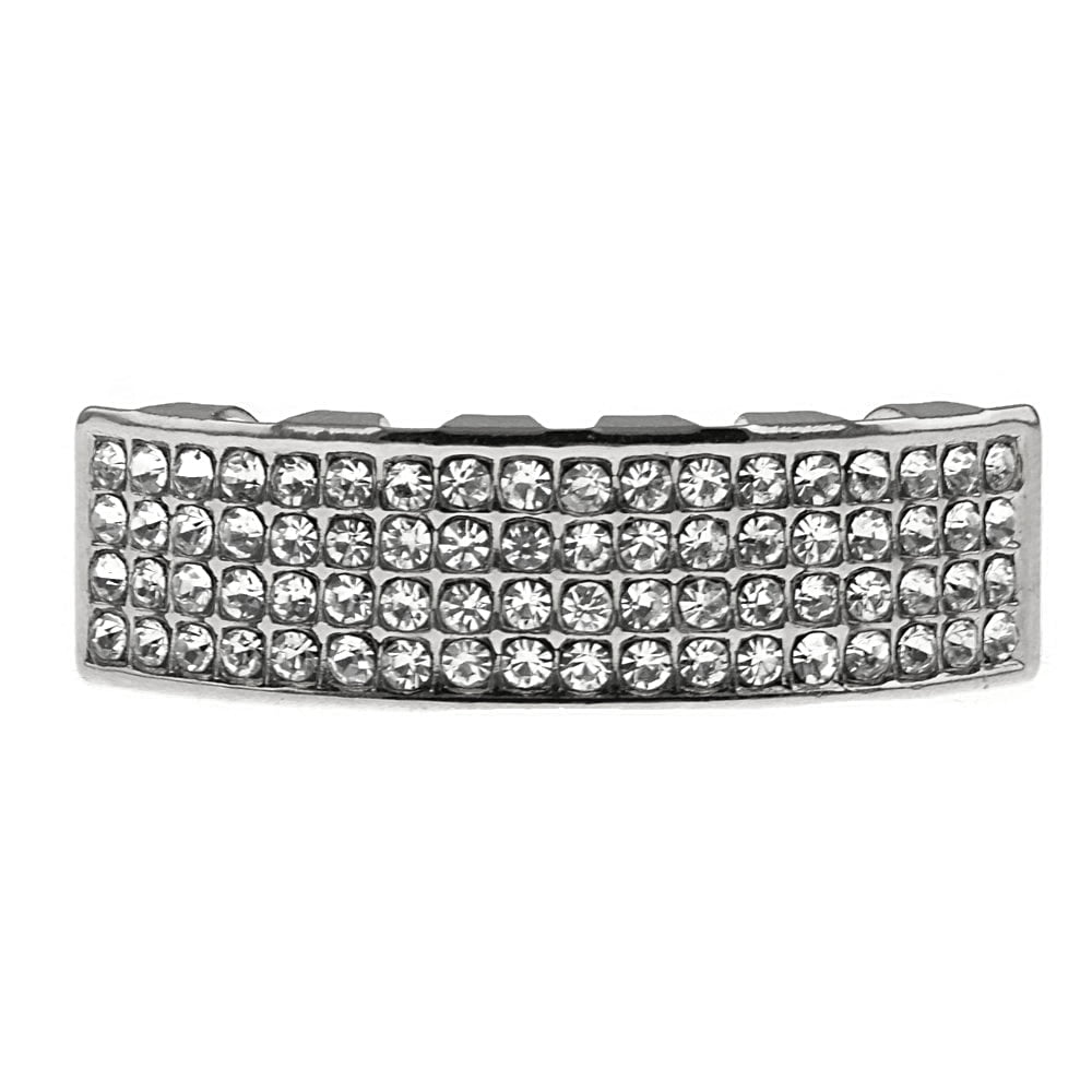 Four Row Best Grillz Bling Teeth Silver Tone 4 Lines Rows Lower Hip Hop ...
