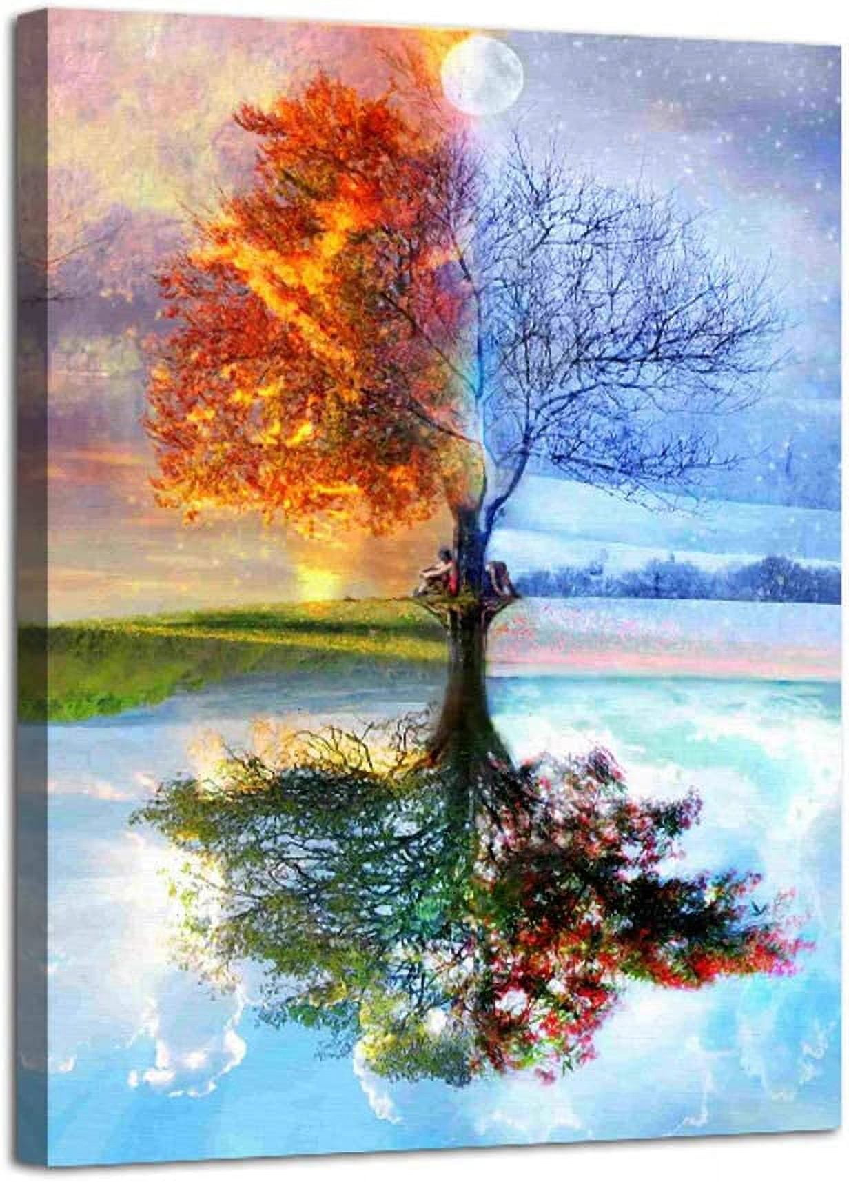 Four Season Tree of Life Poster with Framed Print Canvas Painting ...