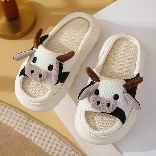 Four Seasons Indoor Home Sandals Cute Cartoon Frog Milk Cow House Slippers Personalized Couple ...