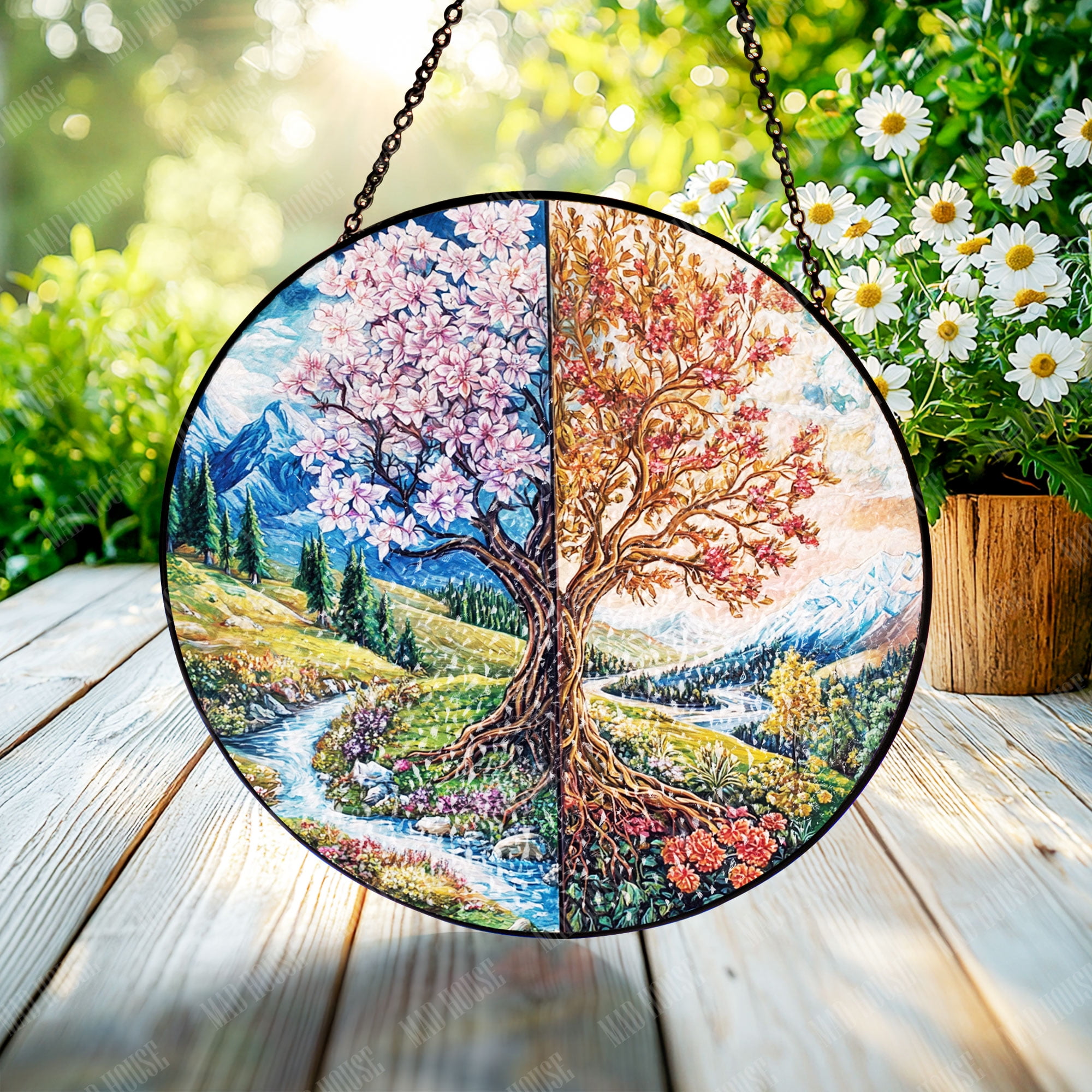 Four Seasons Tree Stained Glass Ornament, Stunning Window Hanging Art ...