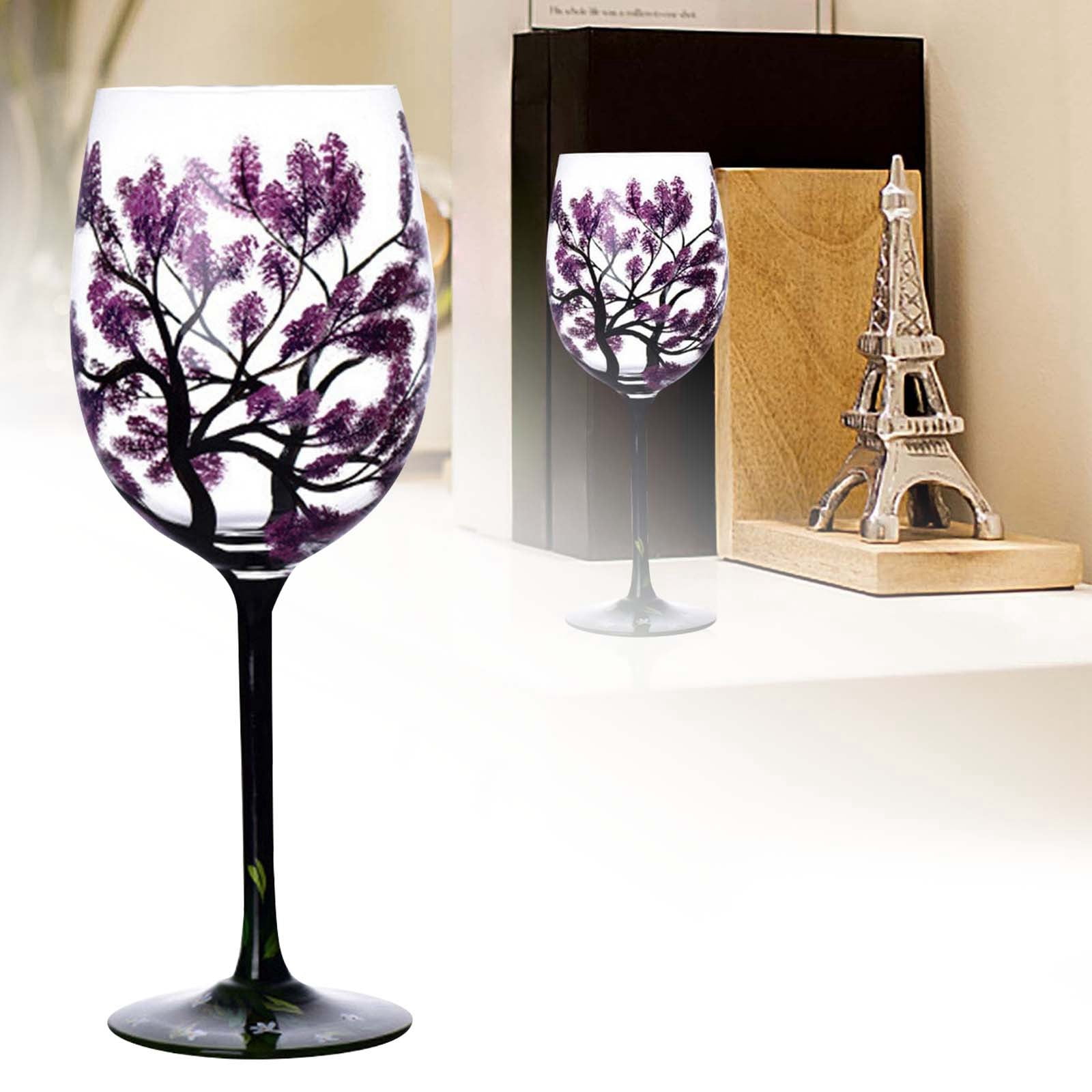 Four Seasons Tree Glasses Hand Painted Glass, Goblet Stemware, Spring ...