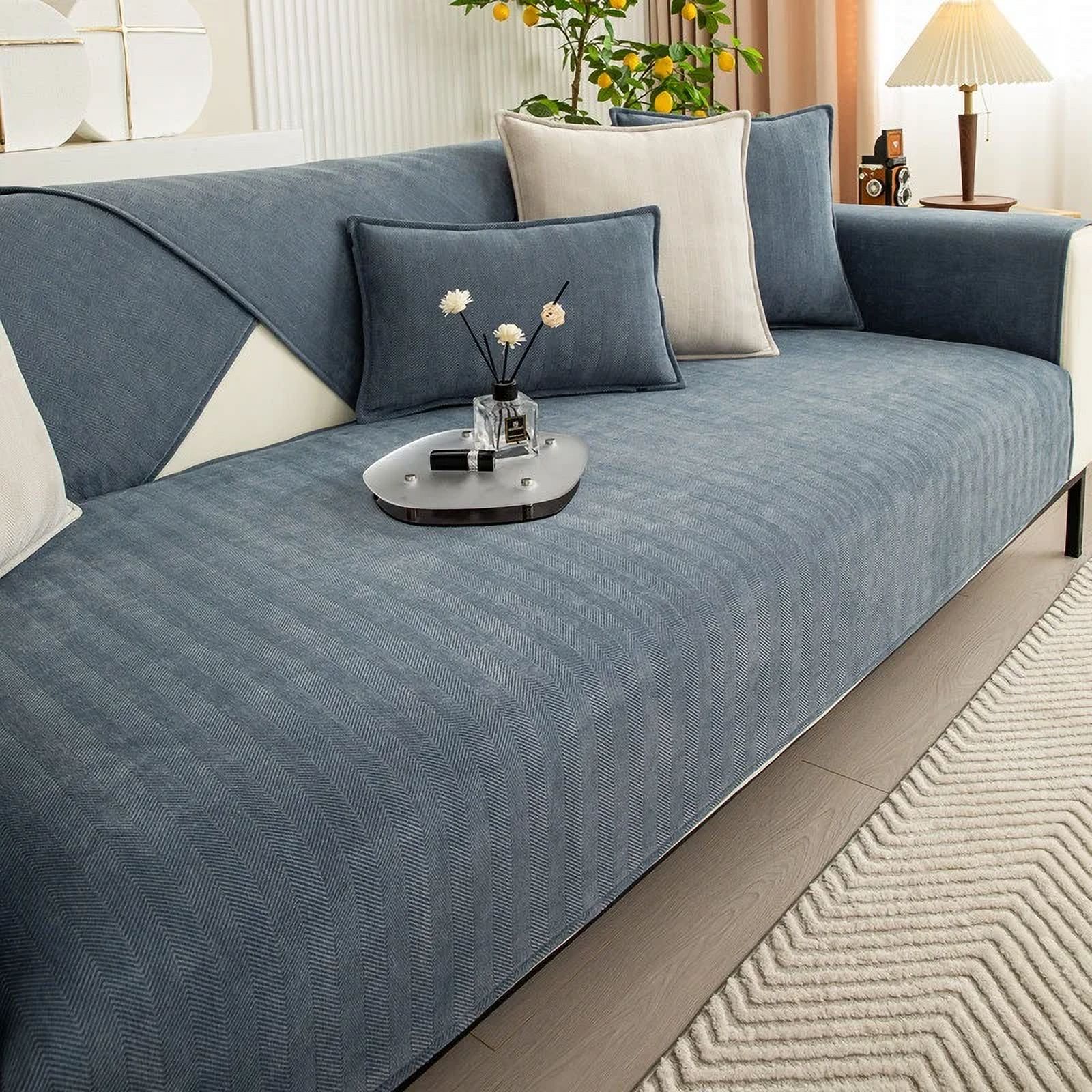 Four Seasons Universal Chenille Sofa Cover Sofa Pad Solid Color Striped ...