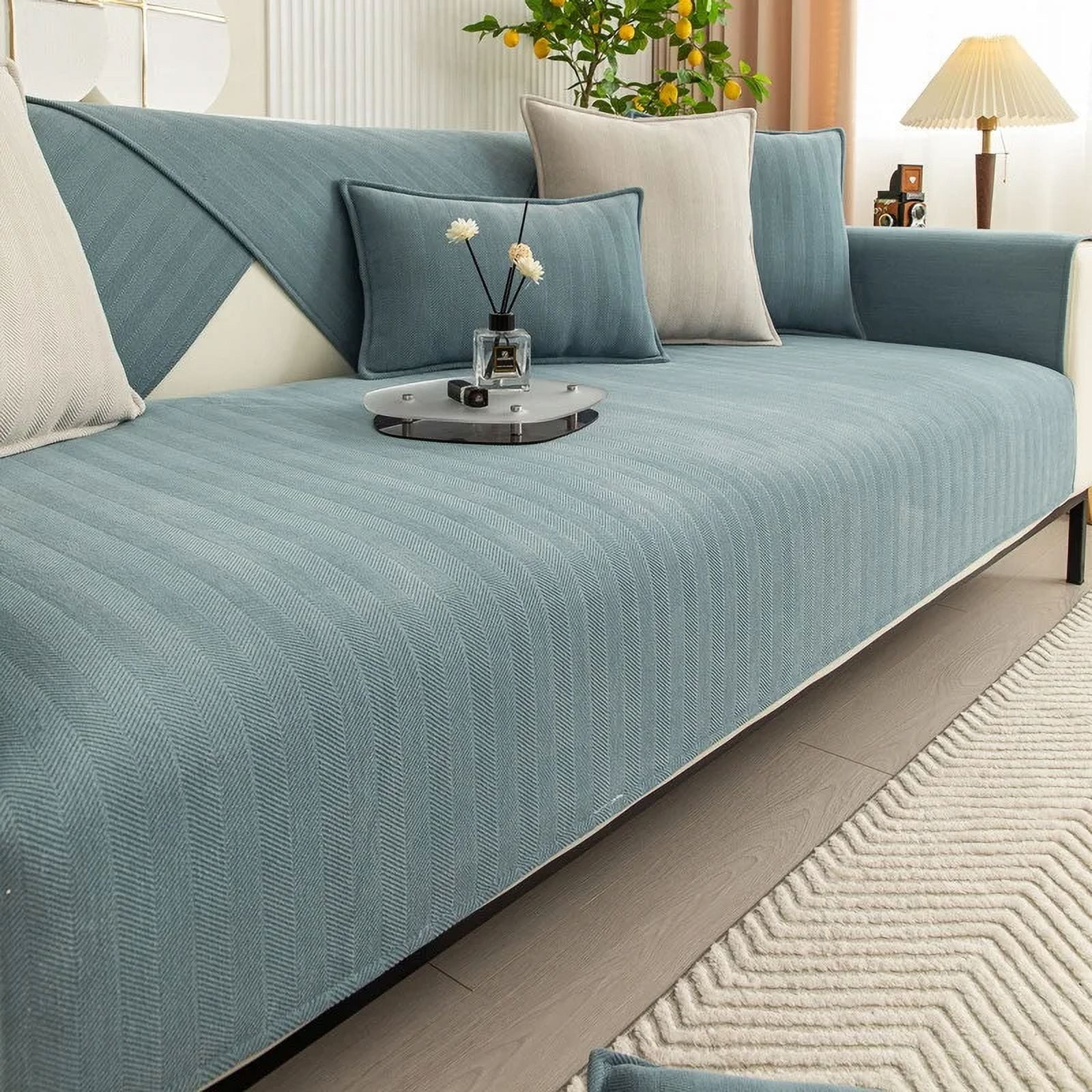 Four Seasons Universal Chenille Sofa Cover Sofa Pad Solid Color Striped ...