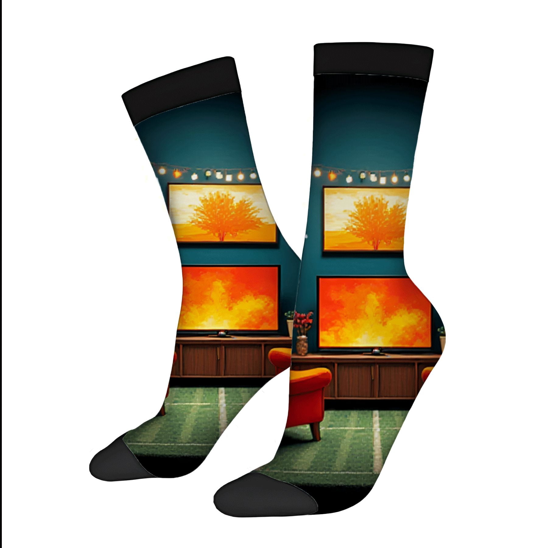 Four Seasons Universal Socks (2 Pairs) - Cozy Room Scene Design with ...