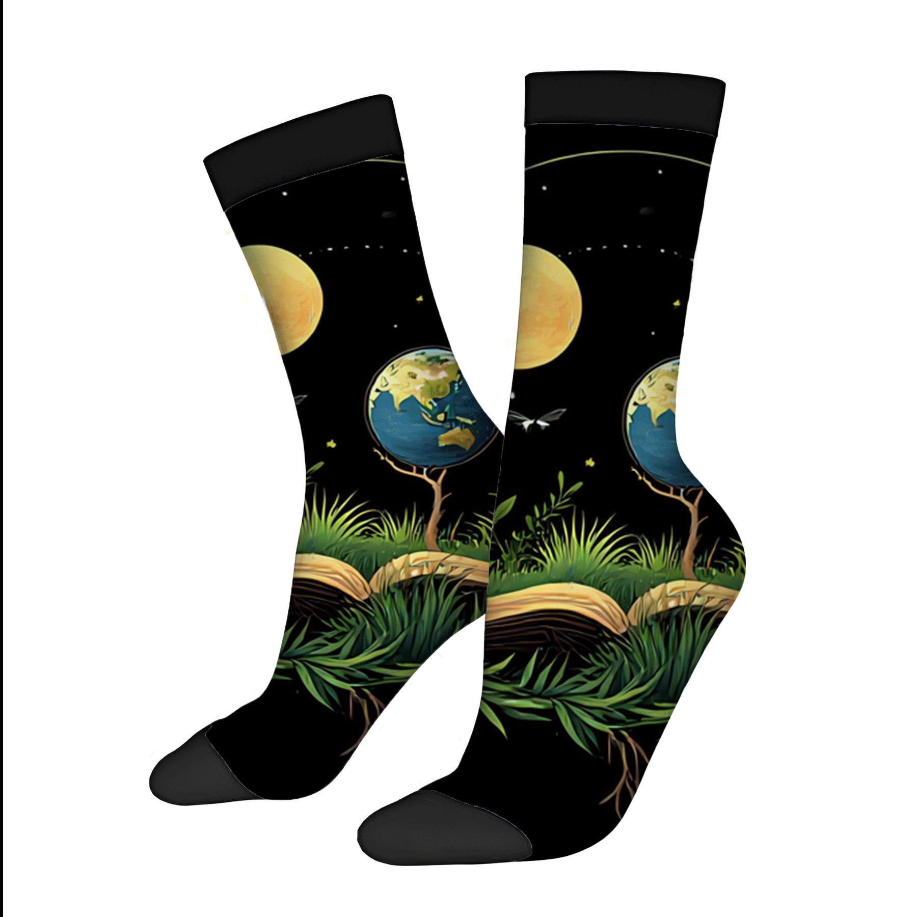 Four Seasons Universal Socks - 2 Pairs Nature-Themed Design with Moons ...