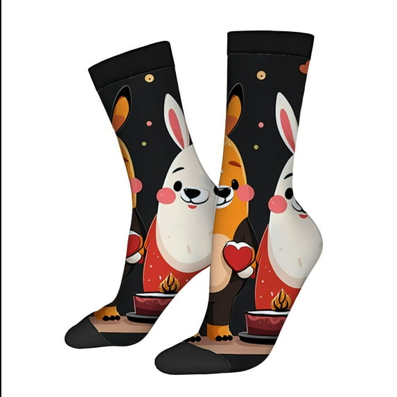 Four Seasons Universal Socks (2 Pairs) Playful Cartoon Rabbit & Heart ...