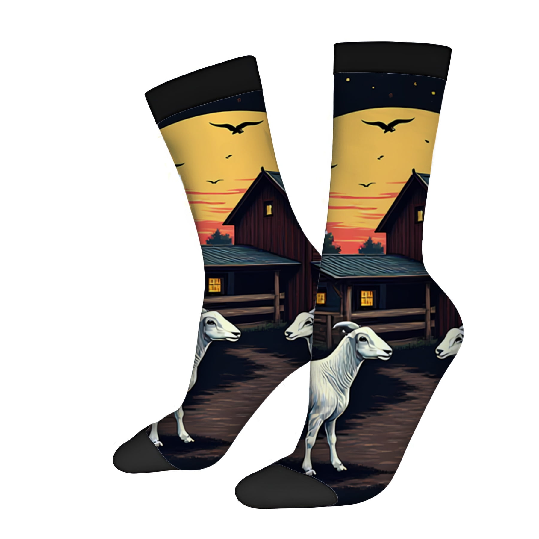 Four Seasons Universal Socks (2 Pairs) - Scenic Design with White Goat ...