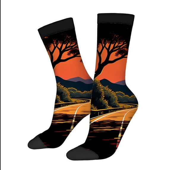 Four Seasons Universal Socks (2 Pairs) Scenic Winding Road Design with ...