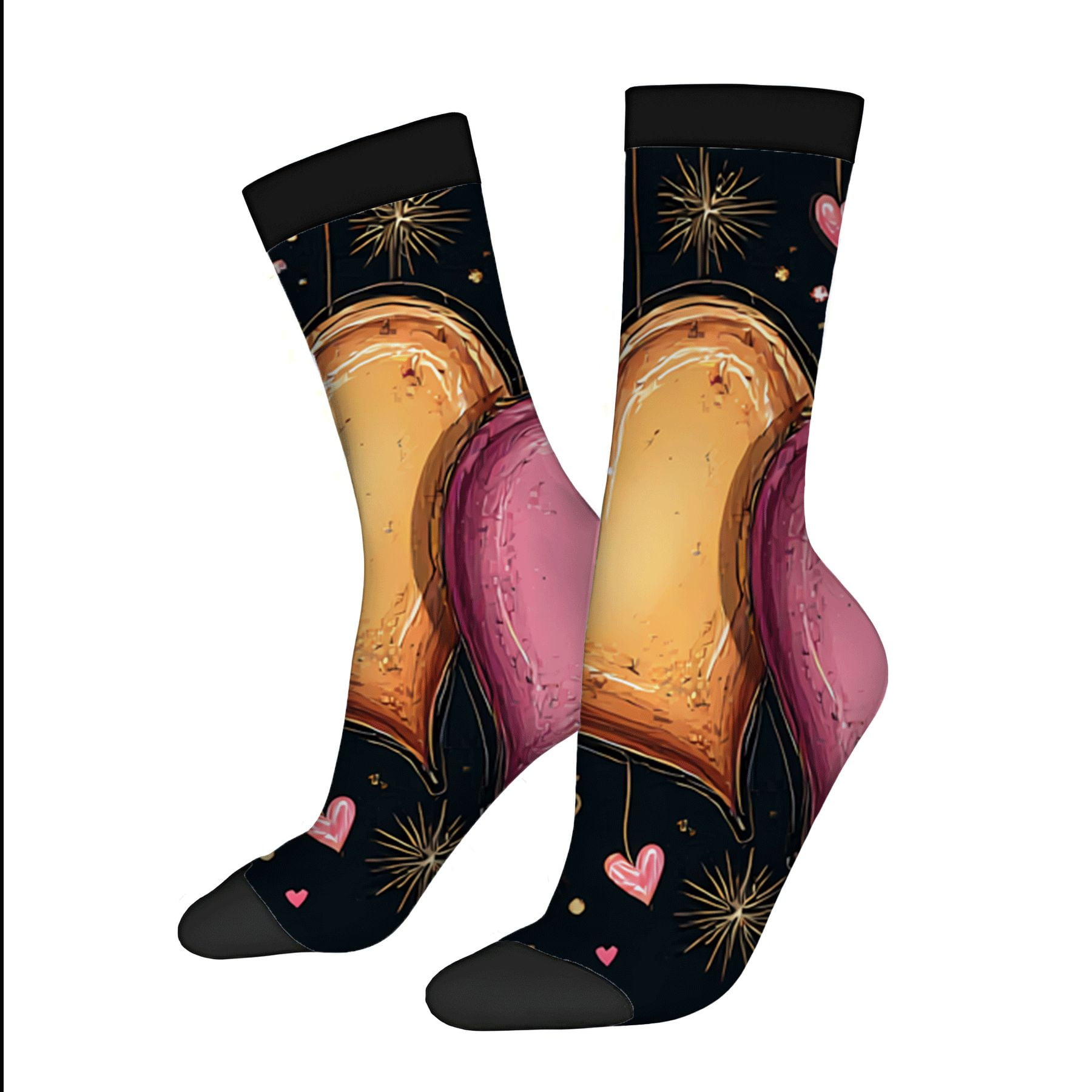 Four Seasons Universal Socks (2 Pairs) Vibrant Heart & Star Pattern on ...