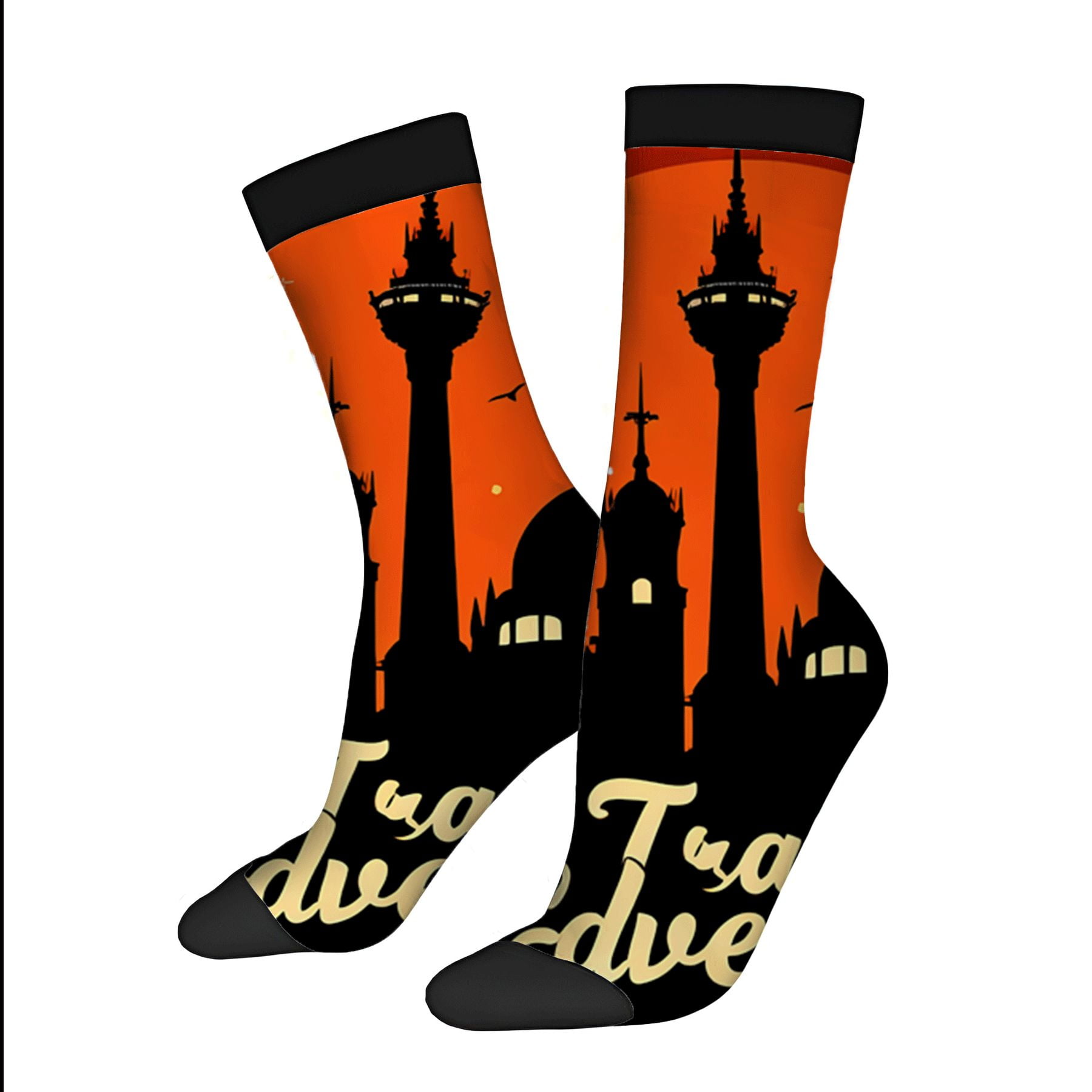Four Seasons Universal Socks (2 Pairs) Vibrant Orange with City Skyline ...