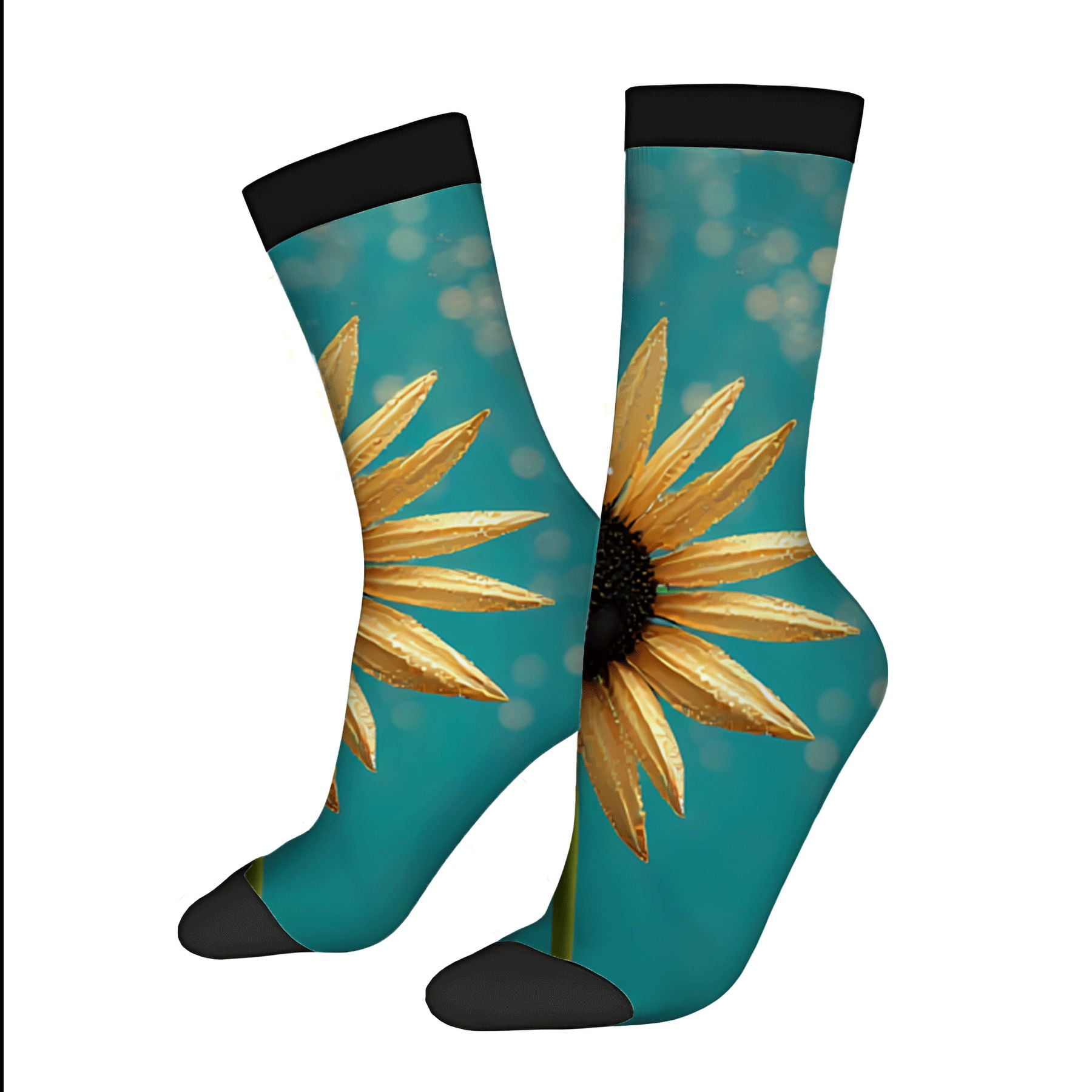 Four Seasons Universal Socks 2 Pairs of Unisex Trendy Socks with Vibrant Teal Sunflower Design ...