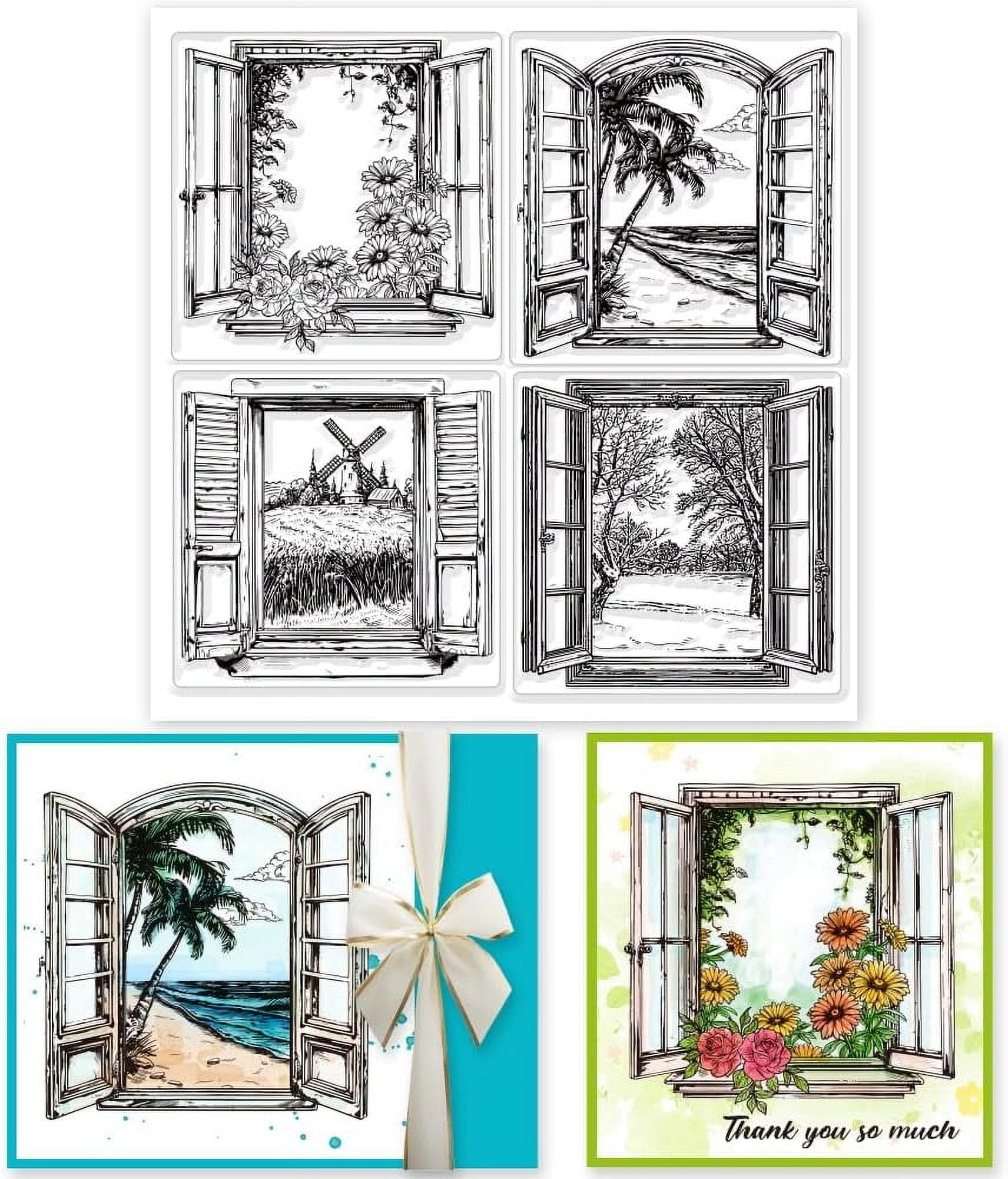 Four Seasons Windows Scenery Clear Stamps for Cards Making Window View ...