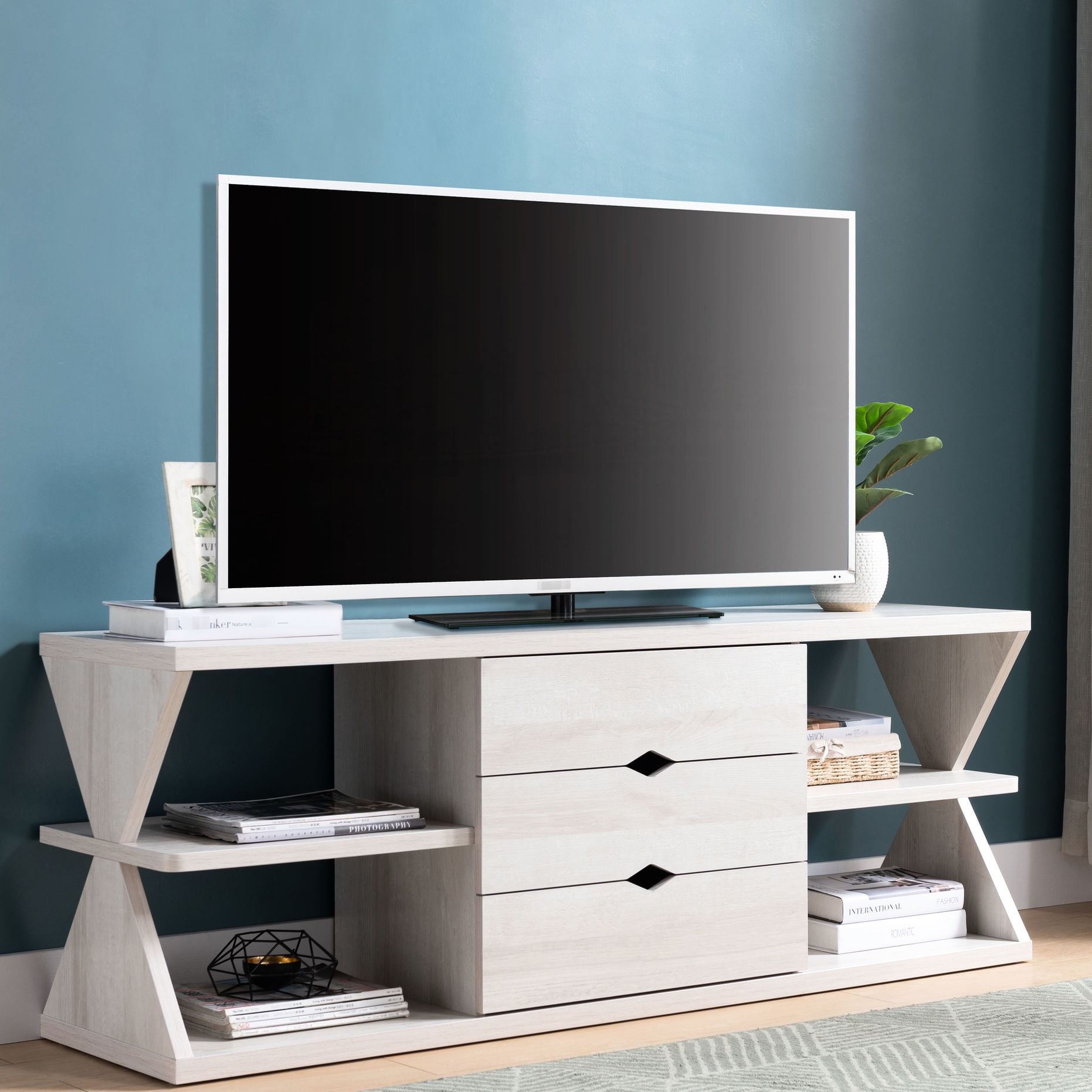 Four Shelves & Three Drawers+60 - inch TV Fit”-“Media Organization+Keep ...