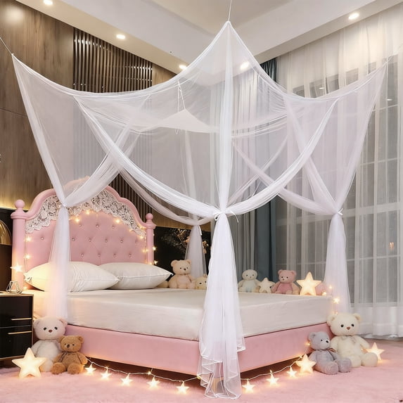 Four Sided Bed Mosquito Net Polyester Mesh Canopy Large Enclosure Twin ...