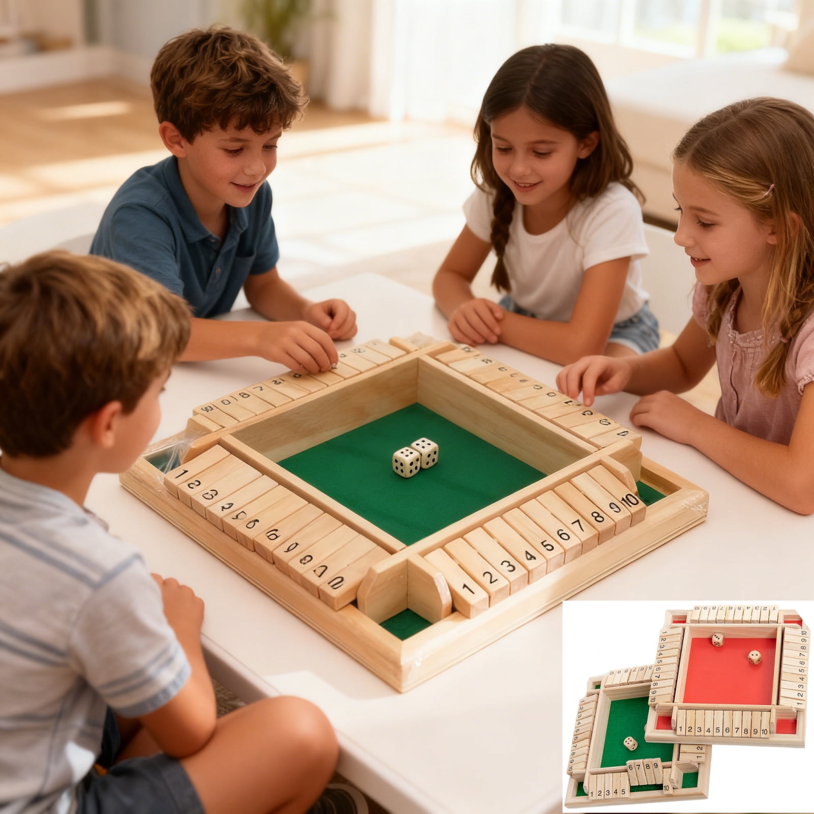 Four-Sided Flip Card Game Toys, 2-4 Players Shut the Box Dice Game ...