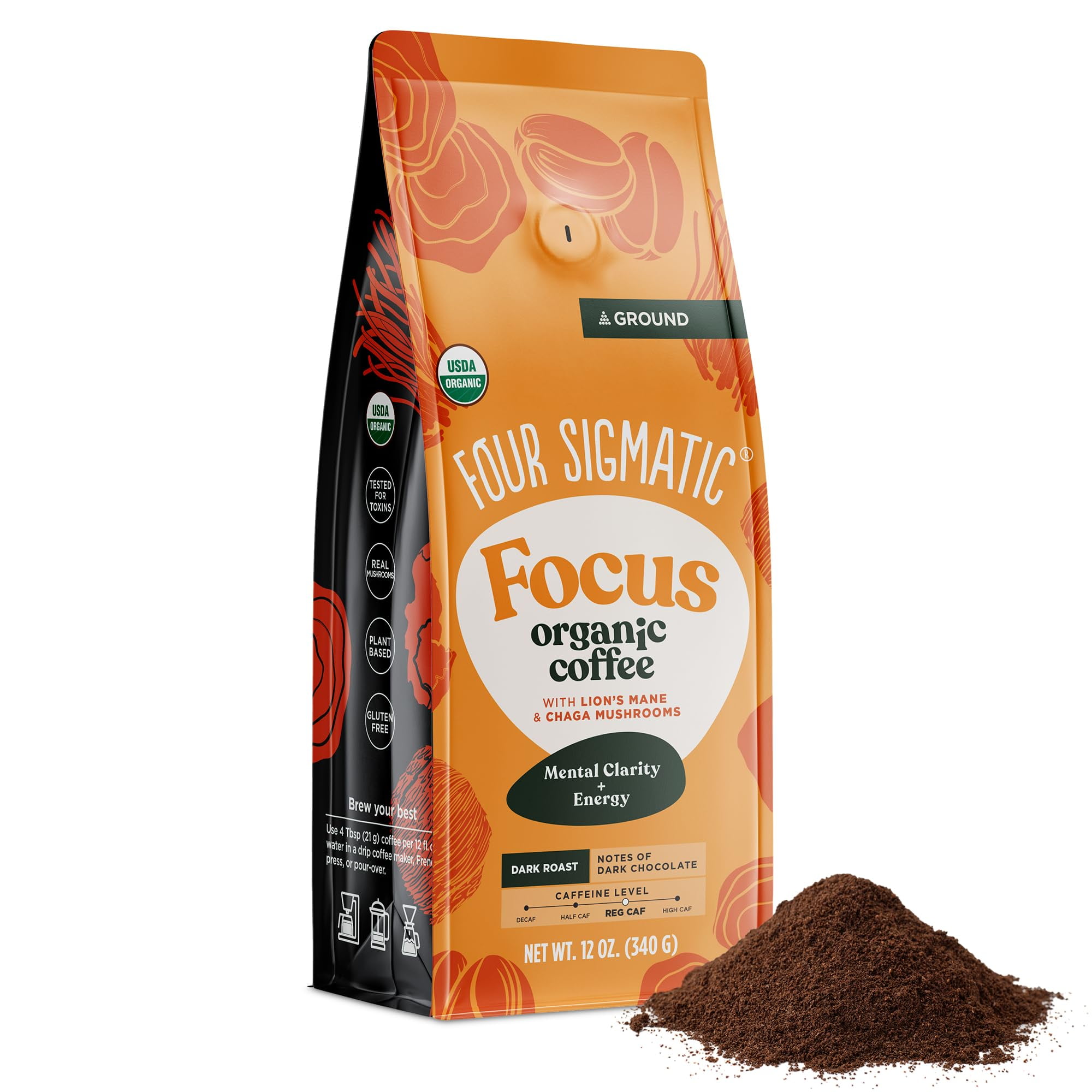 Four Sigmatic Focus SCH4 Mushroom Coffee | Organic Ground Coffee with ...