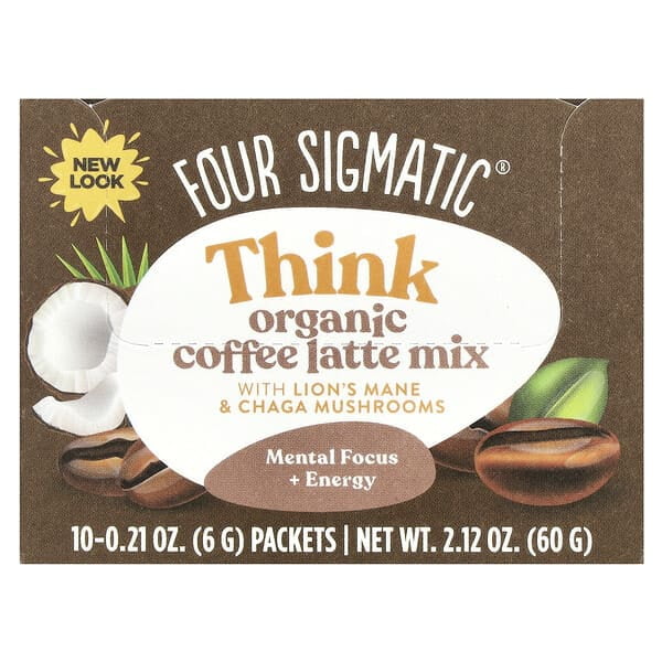 Four Sigmatic, Think, Organic Coffee Latte Mix with Lion's Mane & Chaga ...