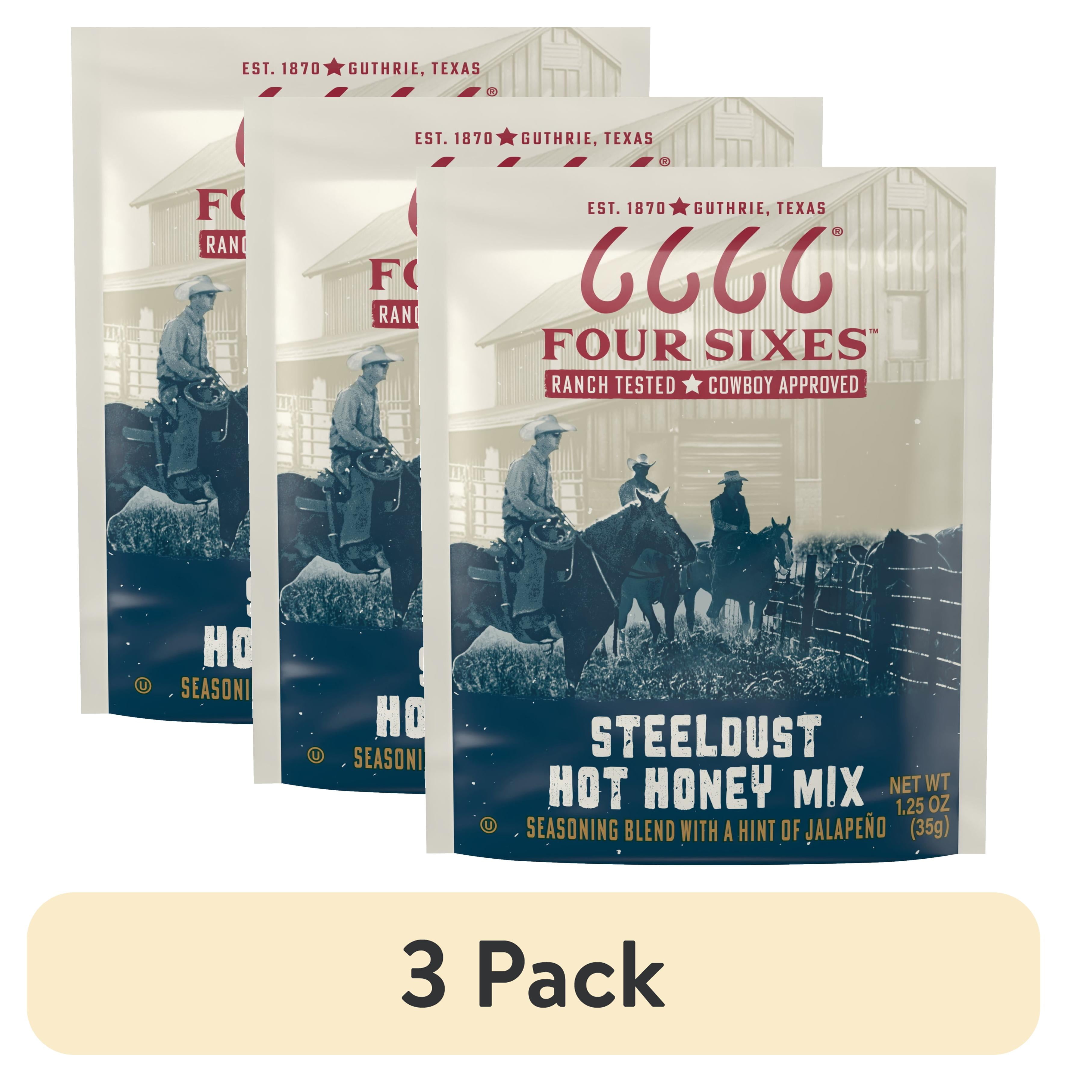 (3 pack) Four Sixes Steeldust Hot Honey Mix, Texas Style with a Hint of Jalapeno, 1.25 oz Packet ...