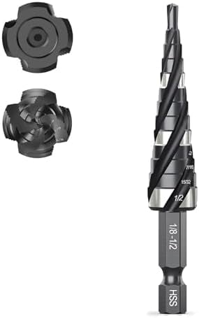 Four Spiral Flute Step Drill Bit, Step Drill Bits 1/8"-1/2"(13 Step ...