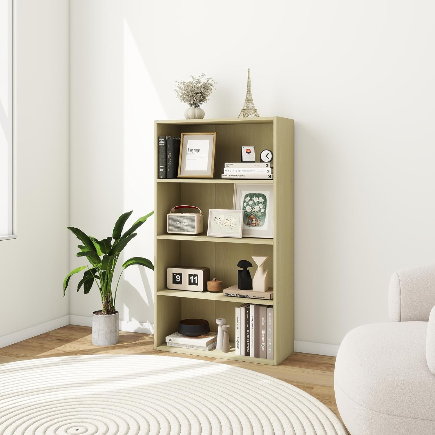 Four-Tier Living Room Bookshelf, Small Bookcase with 3 Shelves for ...