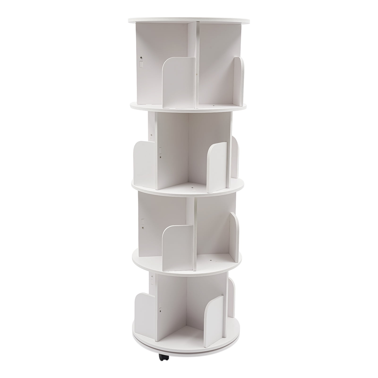 Four-Tier Rotating Bookshelf with Stainless Steel Circular Base, Wheels ...
