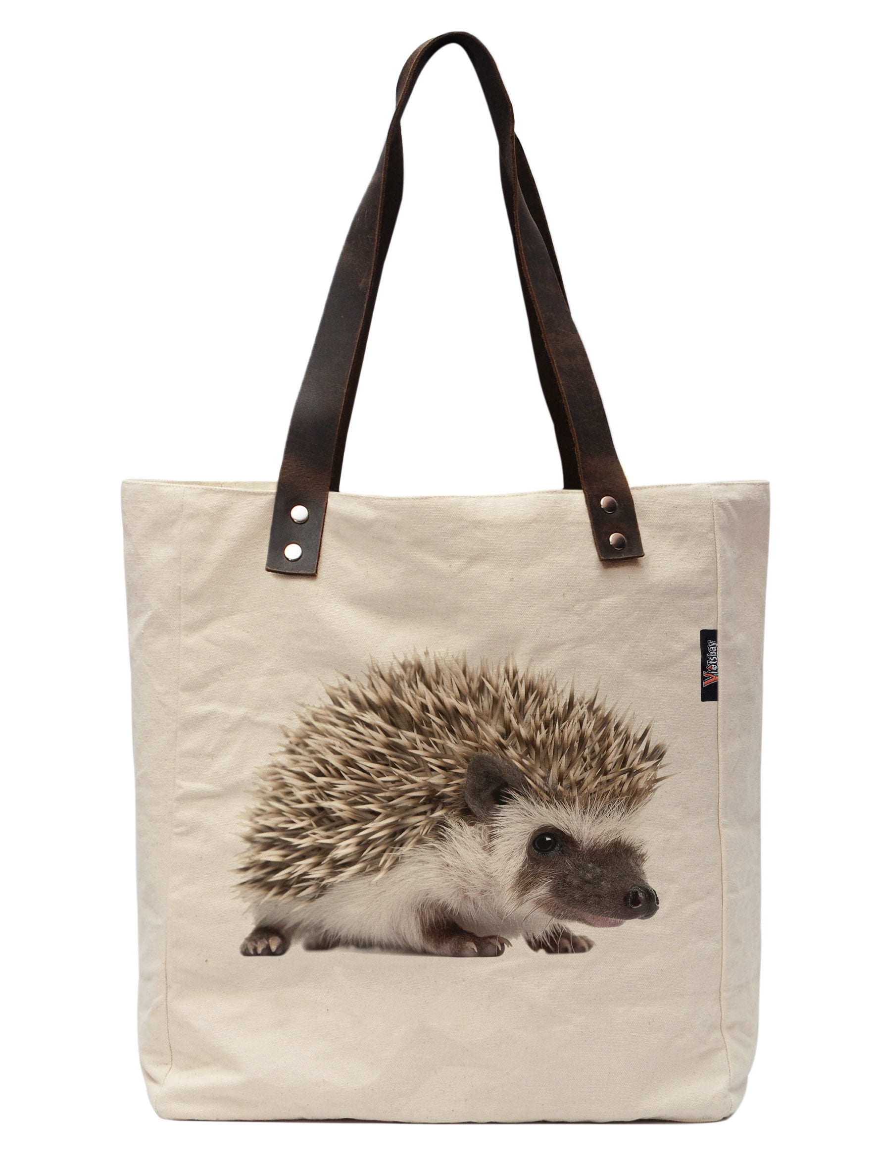 Four-Toed Hedgehog Beige Print Canvas Tote Bags Leather Handles WAS_30 ...