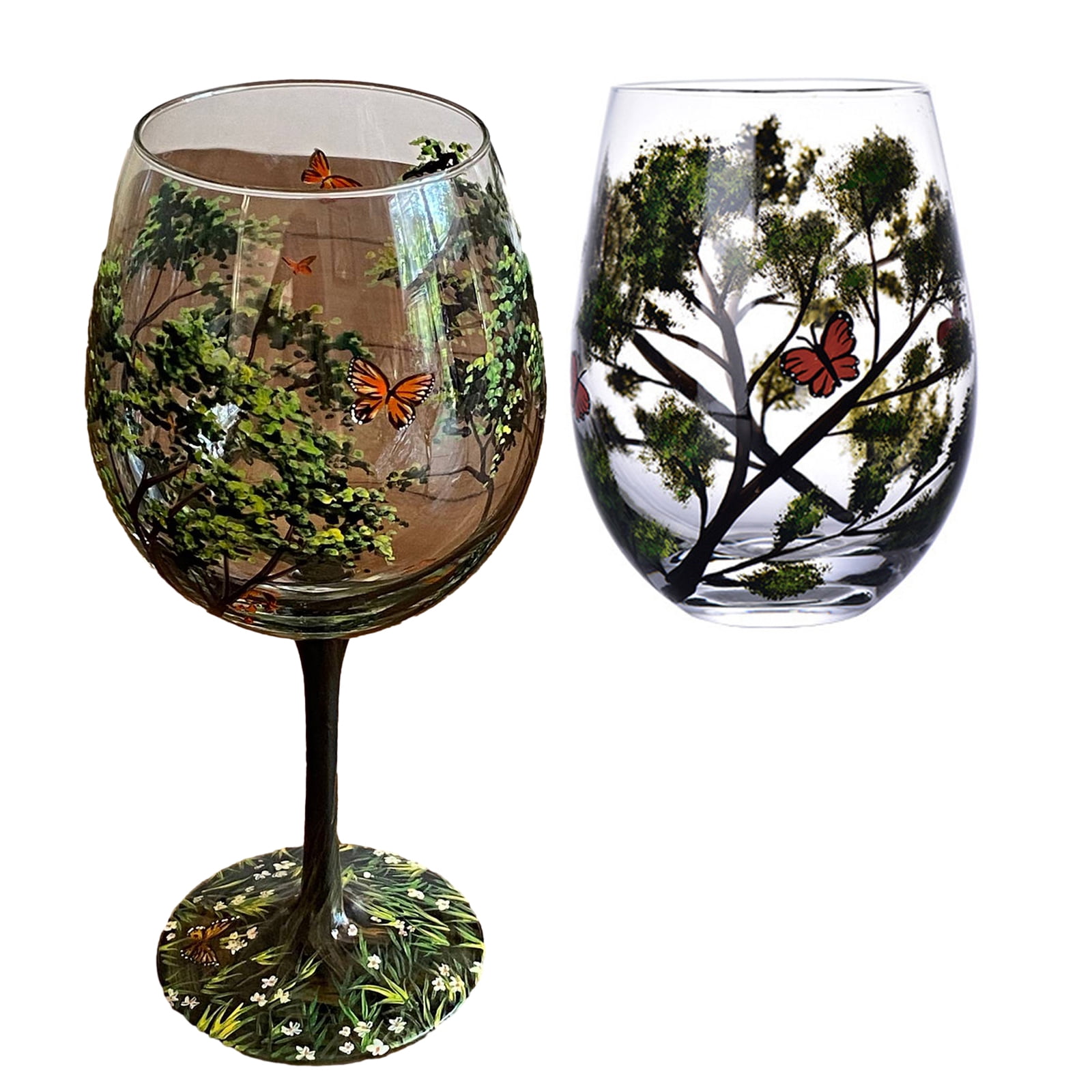 Four Tree Wine Glasses Goblet Creative Printed Round Glass Cup for Wine ...