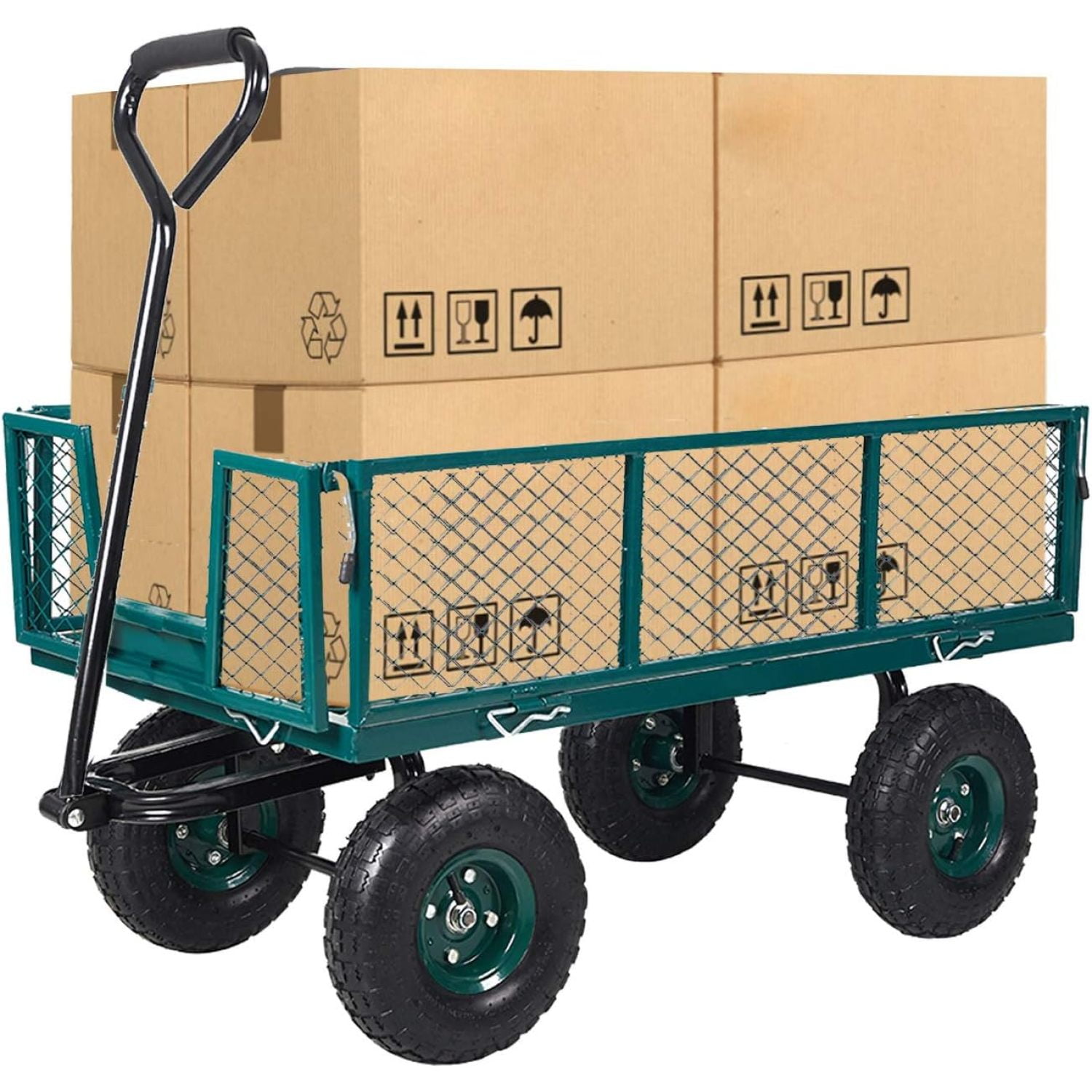 Four-Wheel Trailer Large Folding Wagon Side Cart 560lbs Load Capacity ...