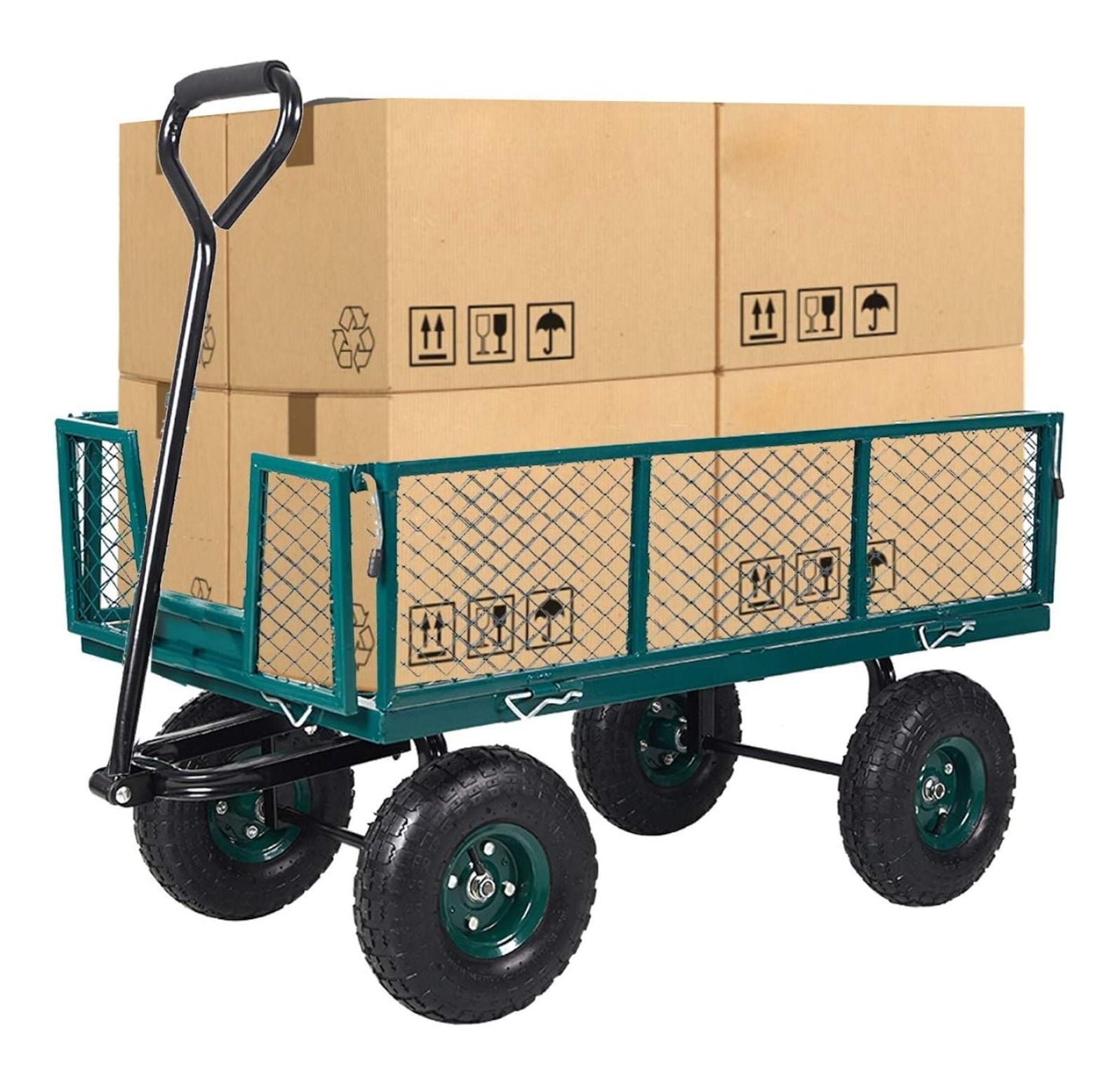 Four-Wheel Trailer Large Folding Wagon Side Cart 560lbs Load Capacity ...