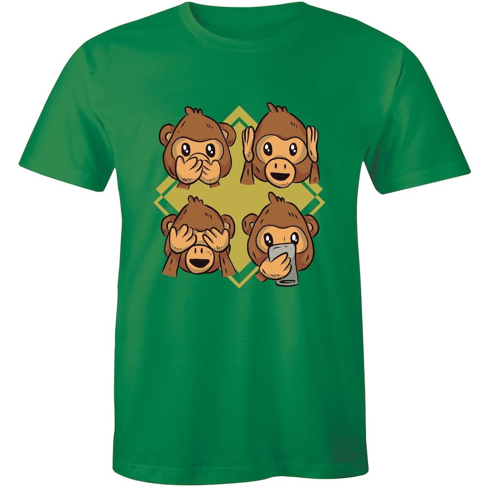 Four Wise Monkeys Cartoon Printed Funny Design Short sleeve Men's T ...