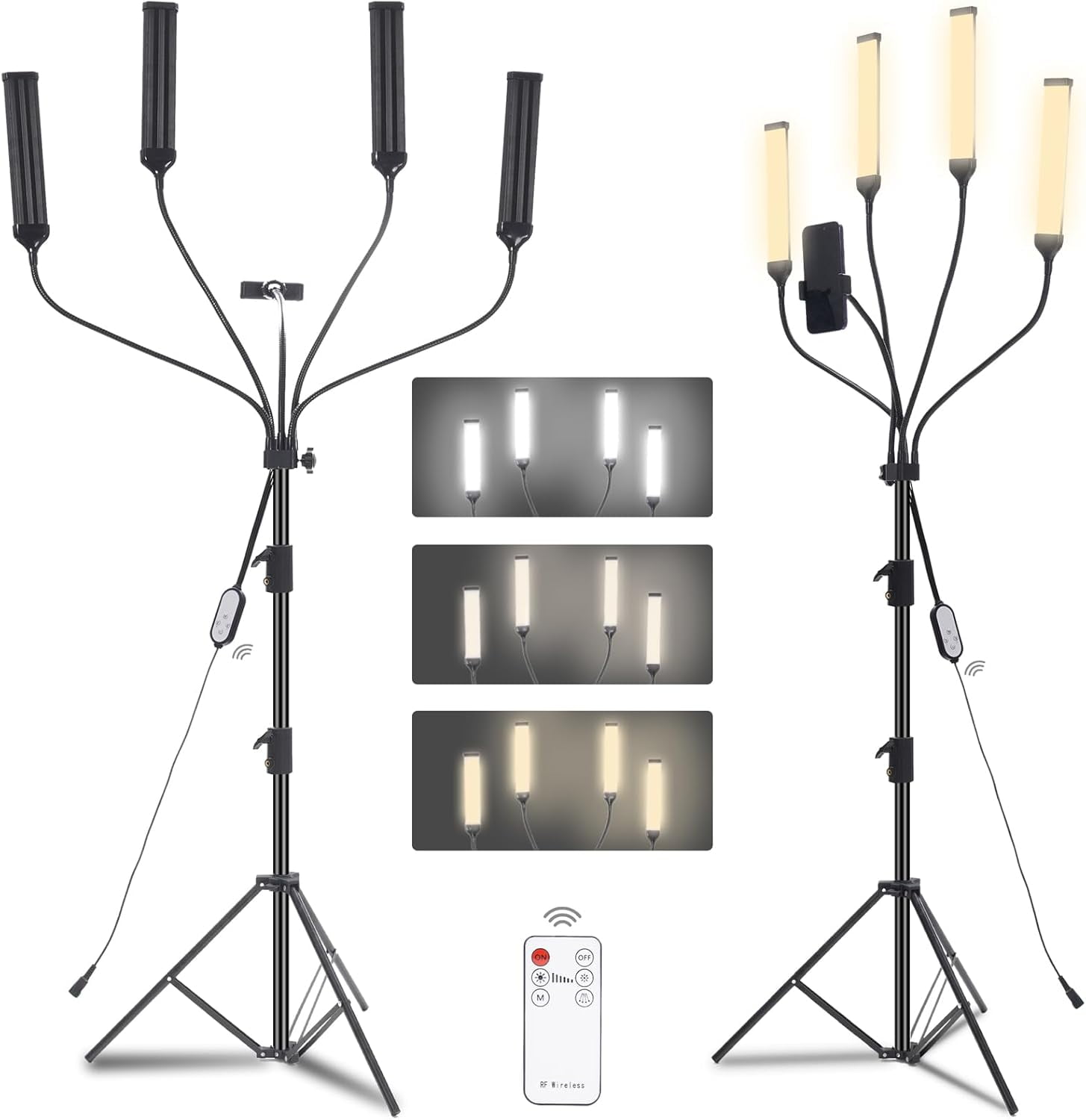 Four-arm LED Photography Light,with Tripod Light Stand and 2.4G Remote,2800k-6500k Fill Light ...