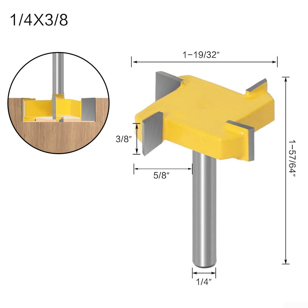 Four-blade T-shaped Cutter 1/4 Shank Slotted Wood Milling Cutter Router ...