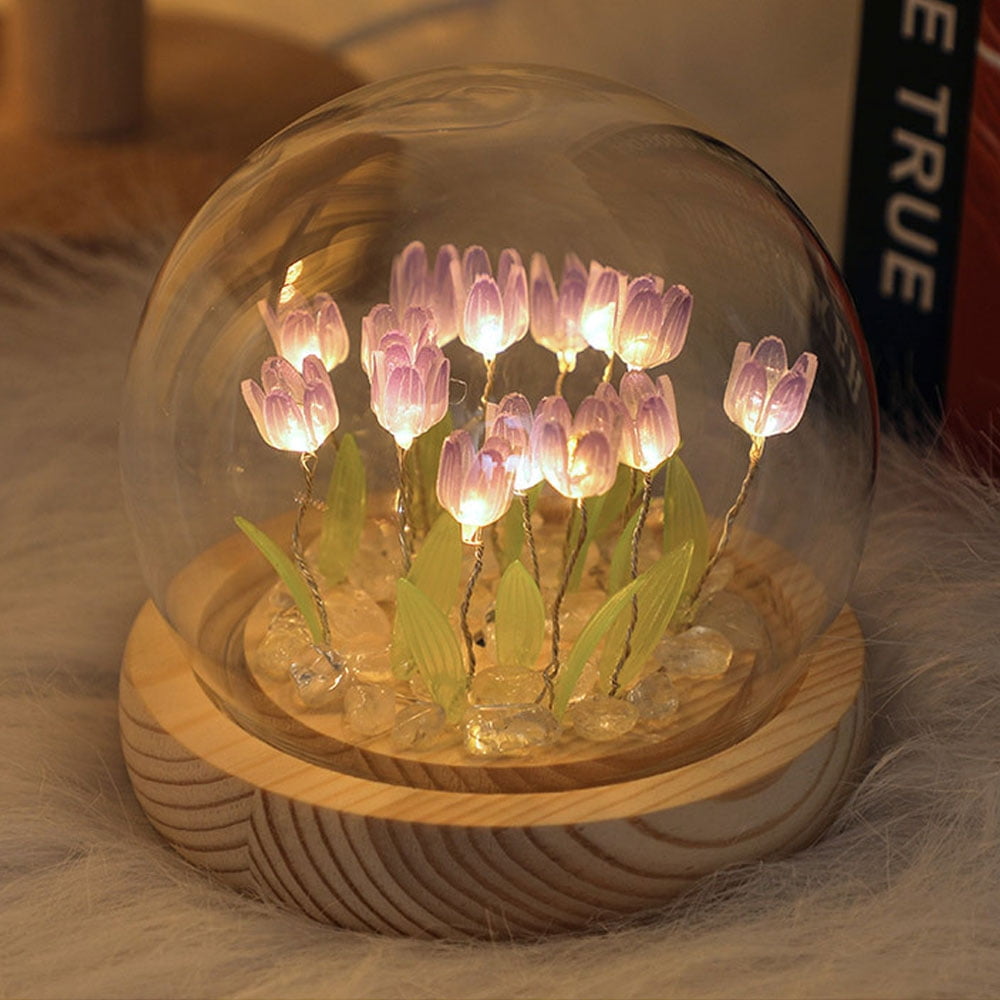 Four-color 9-flower glass cover tulip glass night light desktop ...