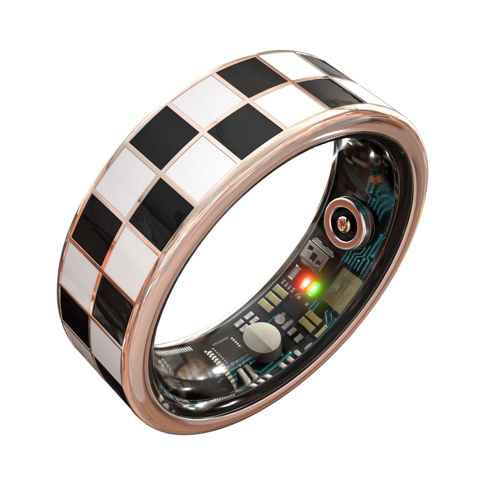 Vintage Checkerboard Design Health Tracking Ring, Suitable for Both Men ...