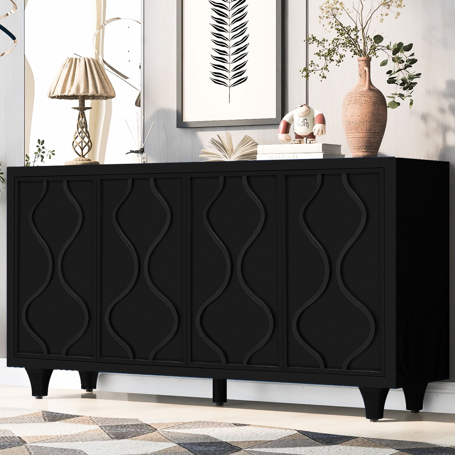 Four - door MDF storage cabinet with adjustable shelves | In home ...