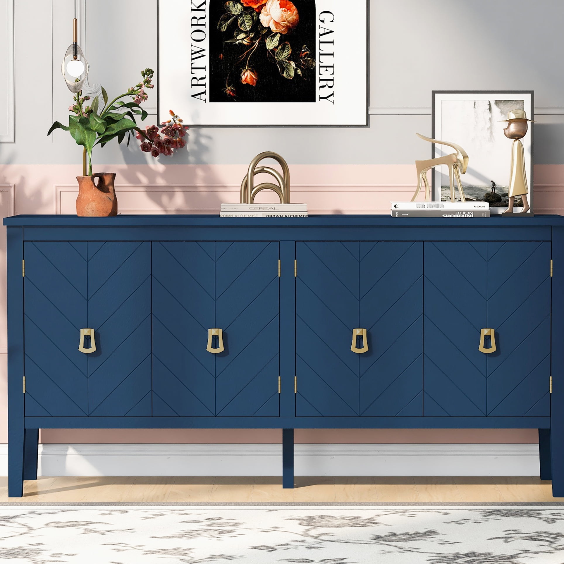 Four-door Sideboard With Striking Geometric Patterns And Vintage Metal ...