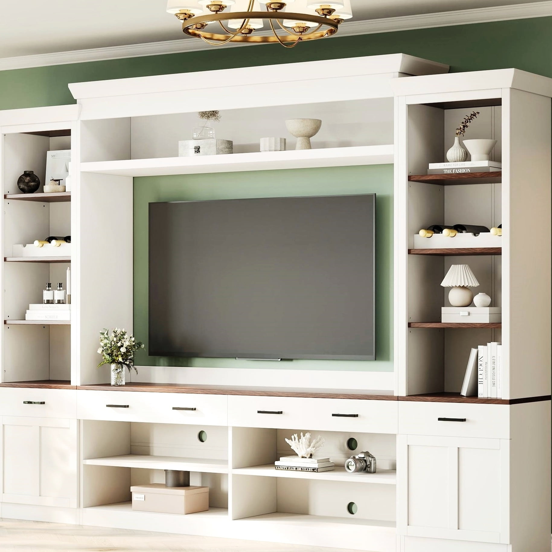 Four drawers and open shelves - Organize media device wires - Home ...