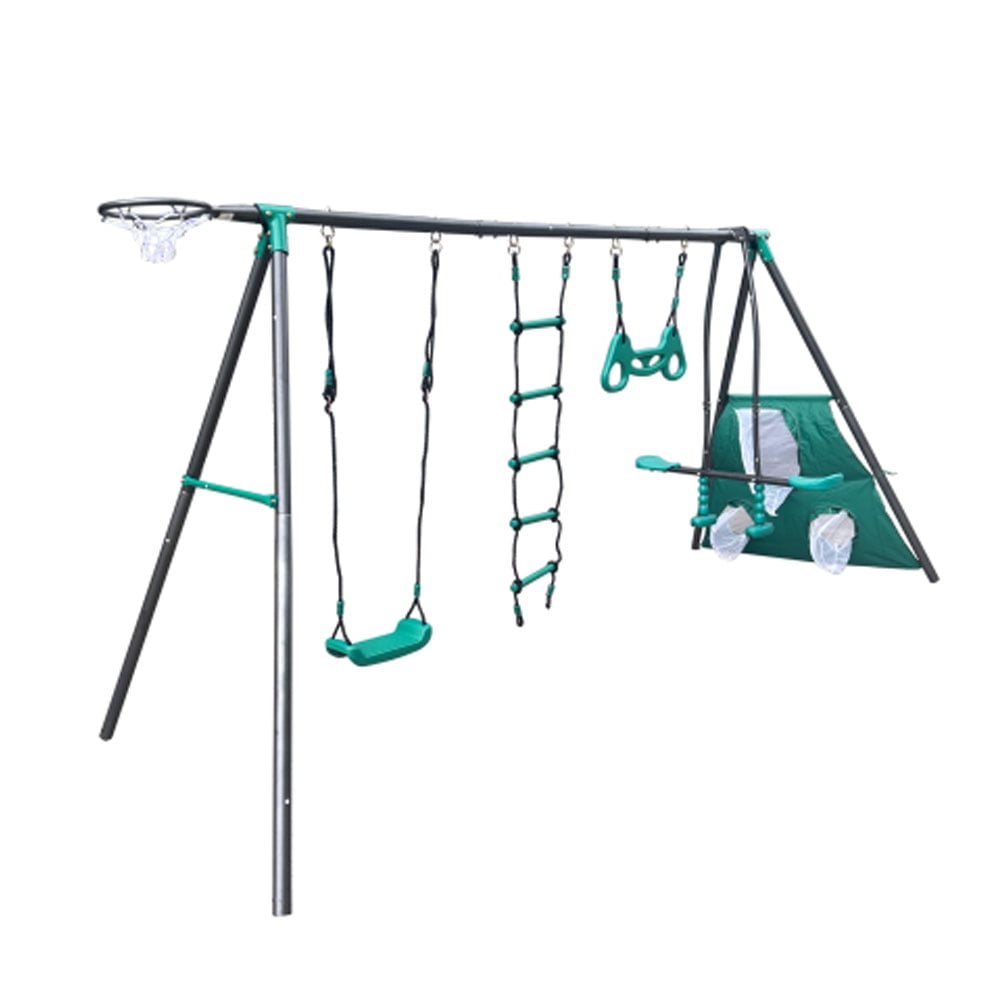 Four function swingset with face to face metal plastic safe swing seat ...
