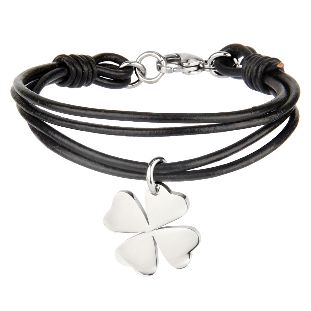 Four-leaf Clover Friendship Bracelet Leather Wrist Chain Handmade ...