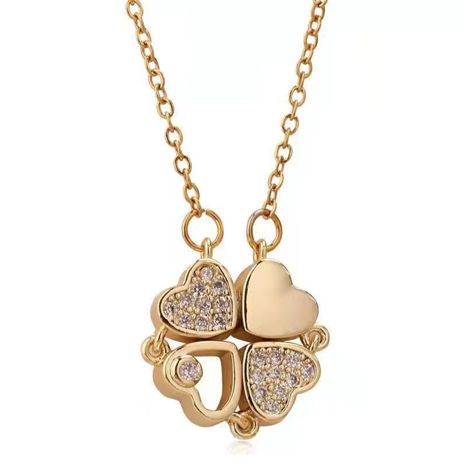 Four-leaf Clover Necklace Lady Magnetic Folding Love Heart-shaped ...