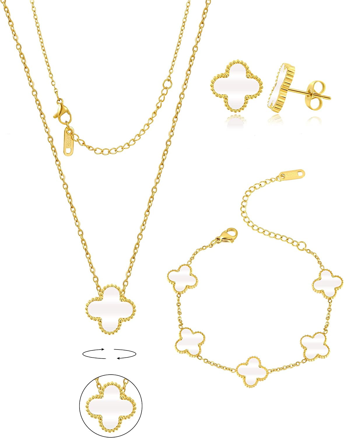 Joybuy Four Leaf Clover Set - Adjustable Charm Bracelet, Earrings ...