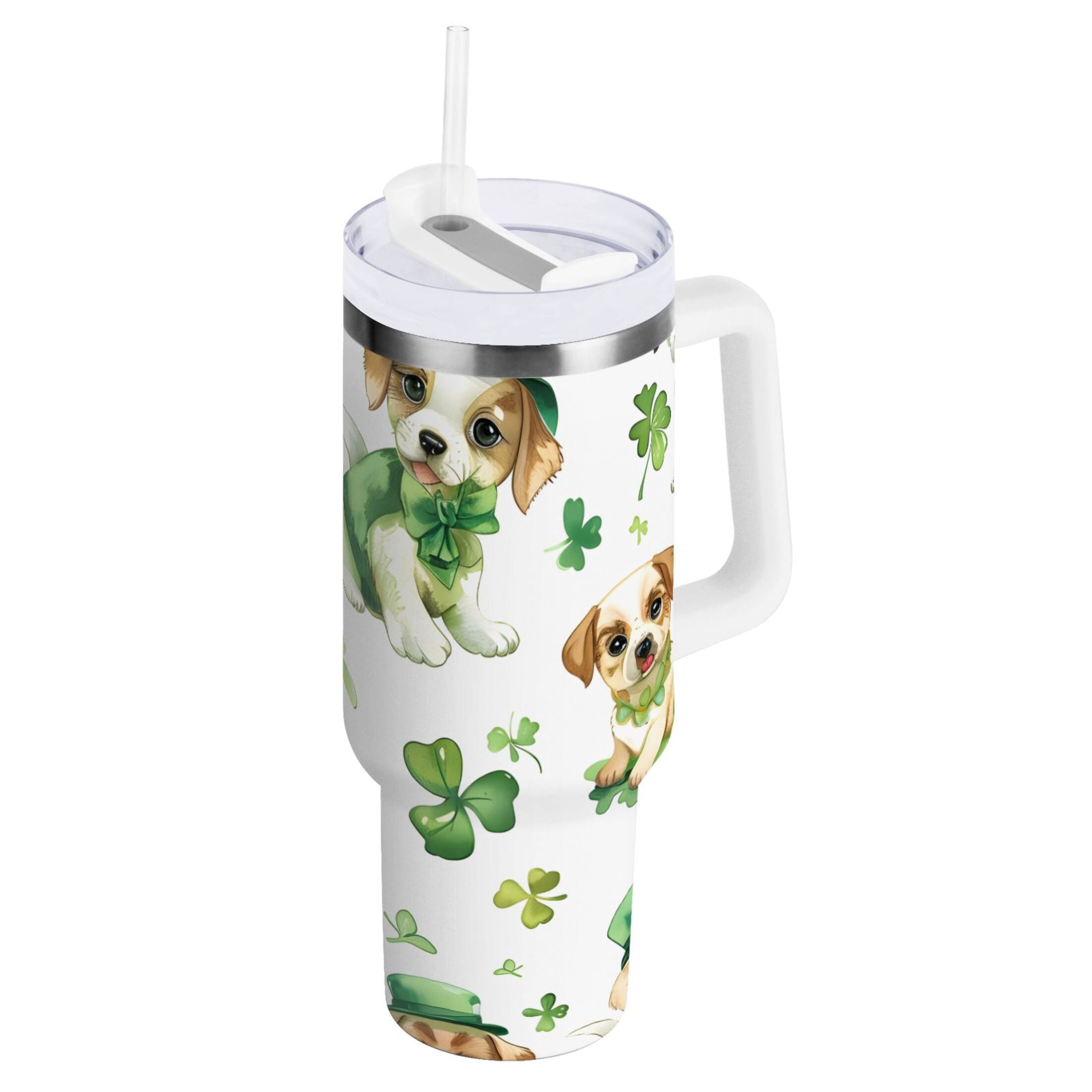 Four-leaf Clover and Dog 30 oz Tumbler with Handle and Straw Lid Vacuum ...