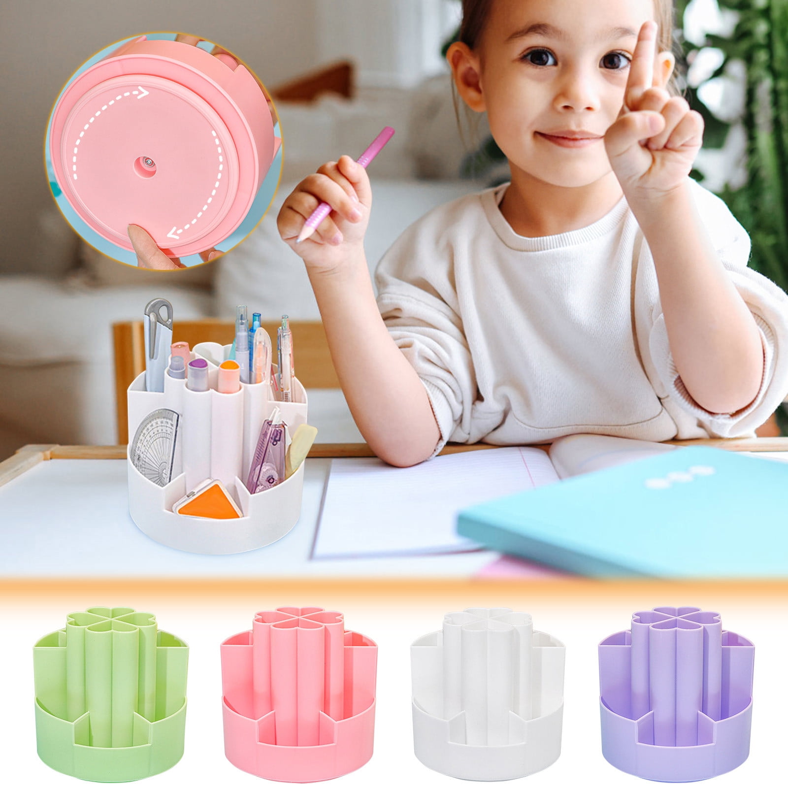 Four-leaf Rotary Pen Storage Box, Large Capacity Desktop Organizer ...