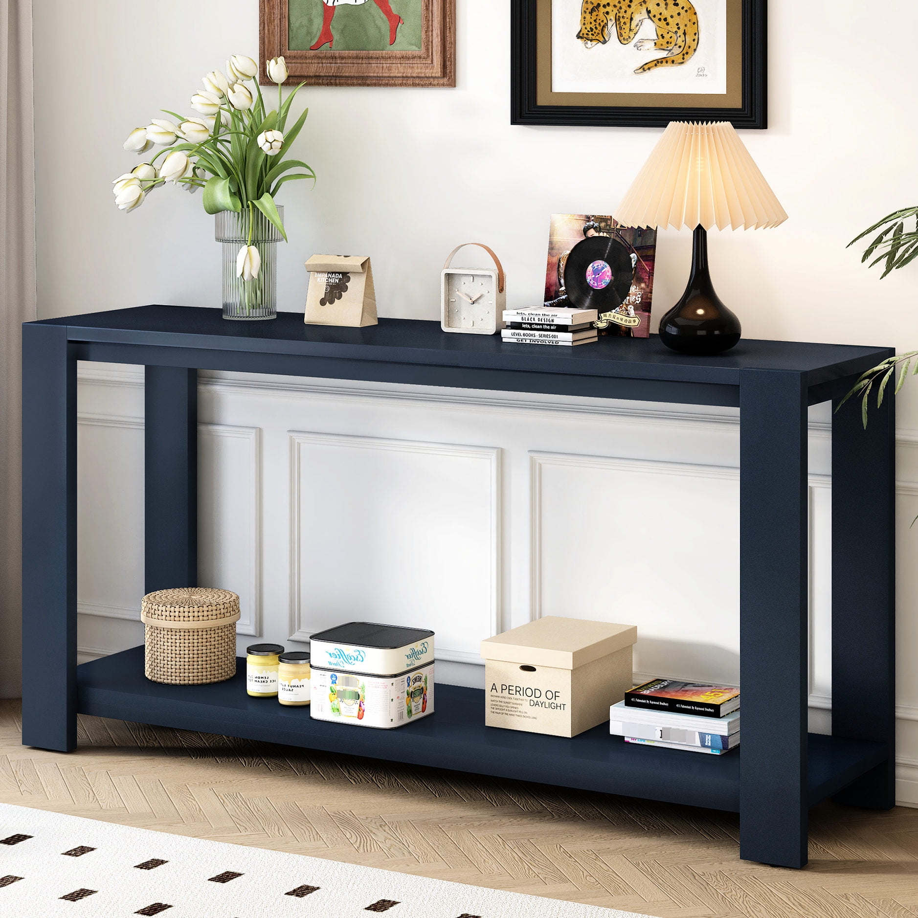 Four - leg console table in navy blue for primary living areas adds ...