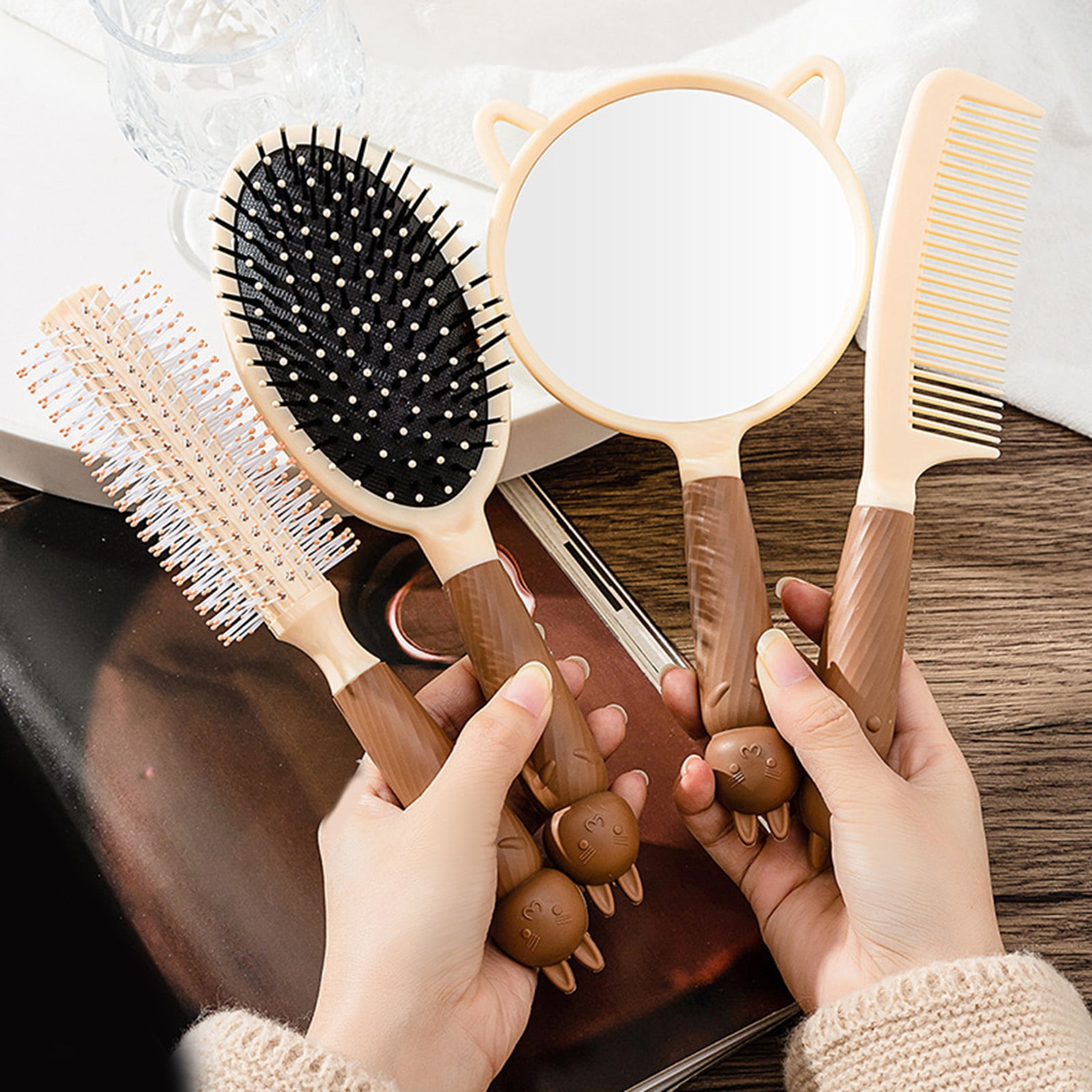Four-piece Makeup Tool Set Handheld Mirror Comb Anti-static Tangle-free ...