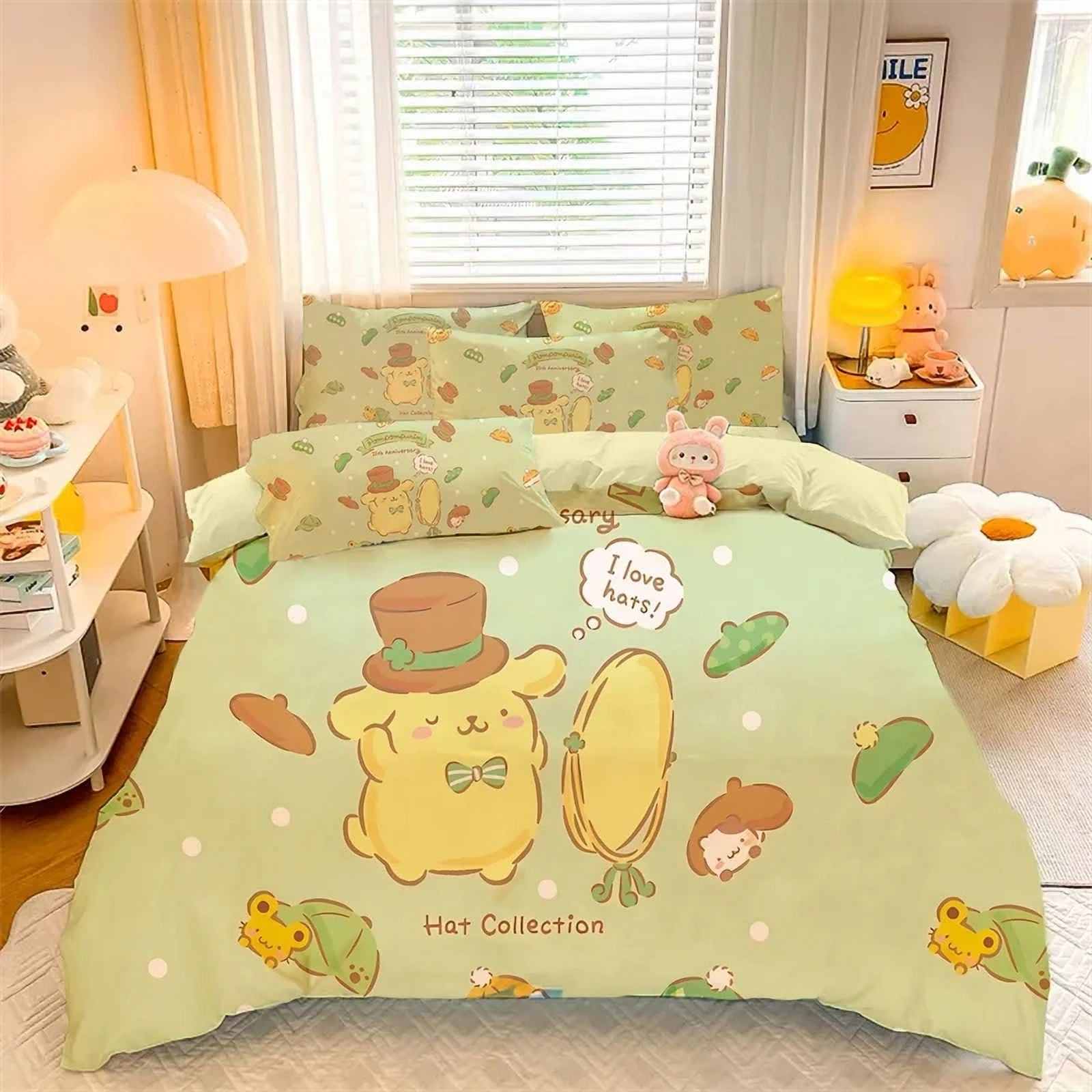 Four-piece Sanrio Kawaii Pom Pom Purin Quilt Cover Anime Bedroom ...