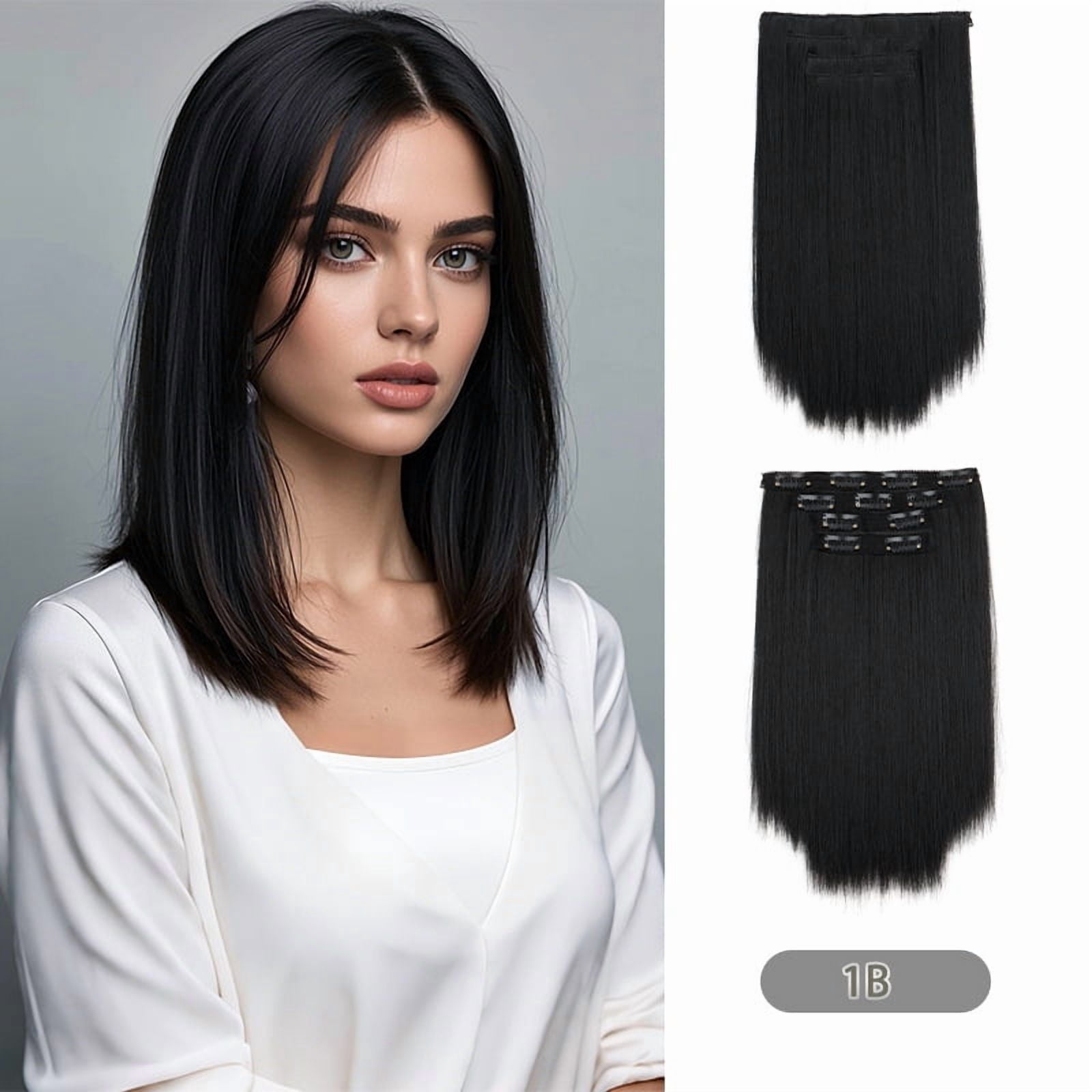 Four piece set of long straight hair wig pieces, with natural fluffy ...